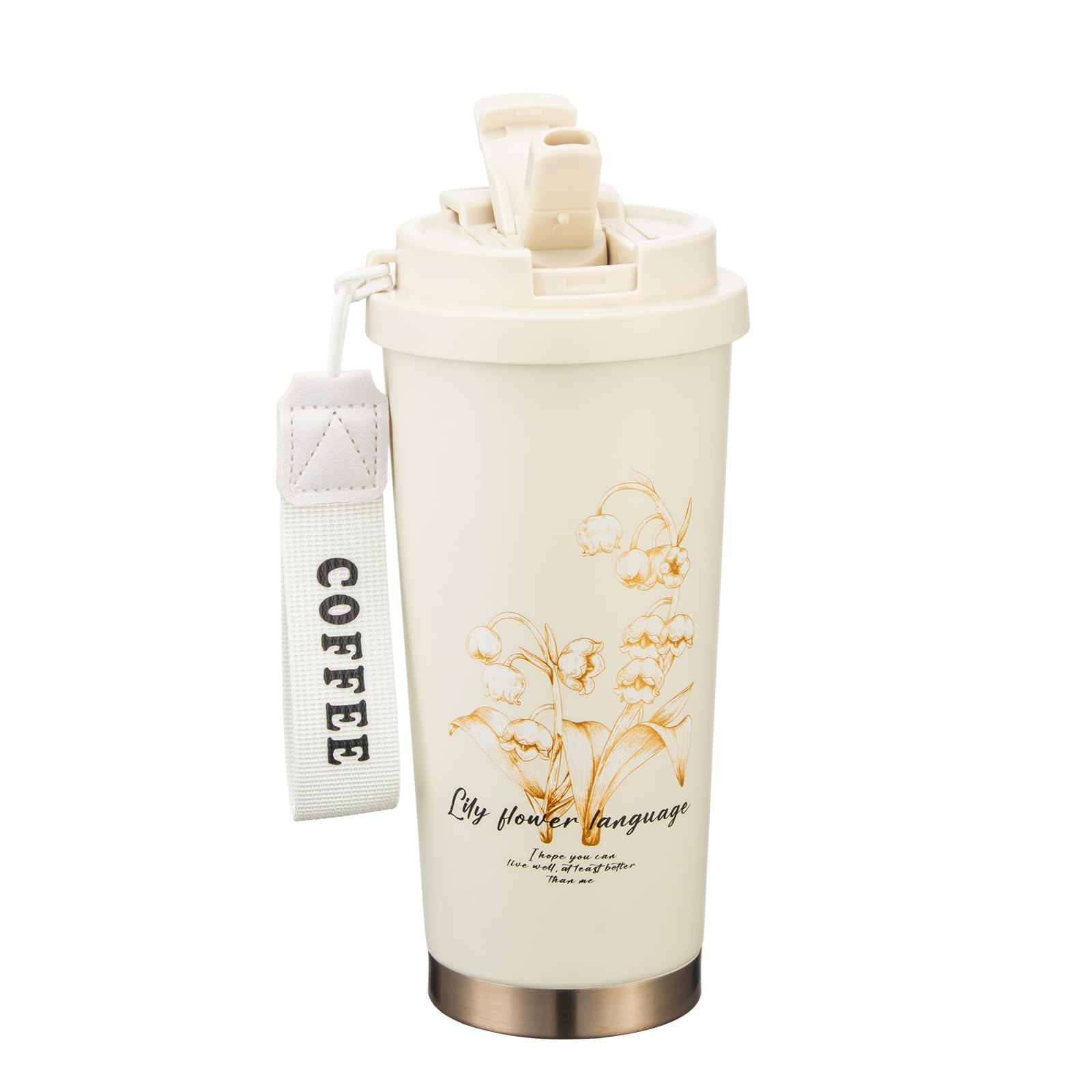 Simcat Coffee Tumblers 316 Ceramic-Lined Insulated Stainless Steel Travel Coffee Mug Leak Proof 17oz Coffee Tumblers with Lid and Straw for Keep Hot/Ice Coffee,Tea (White)