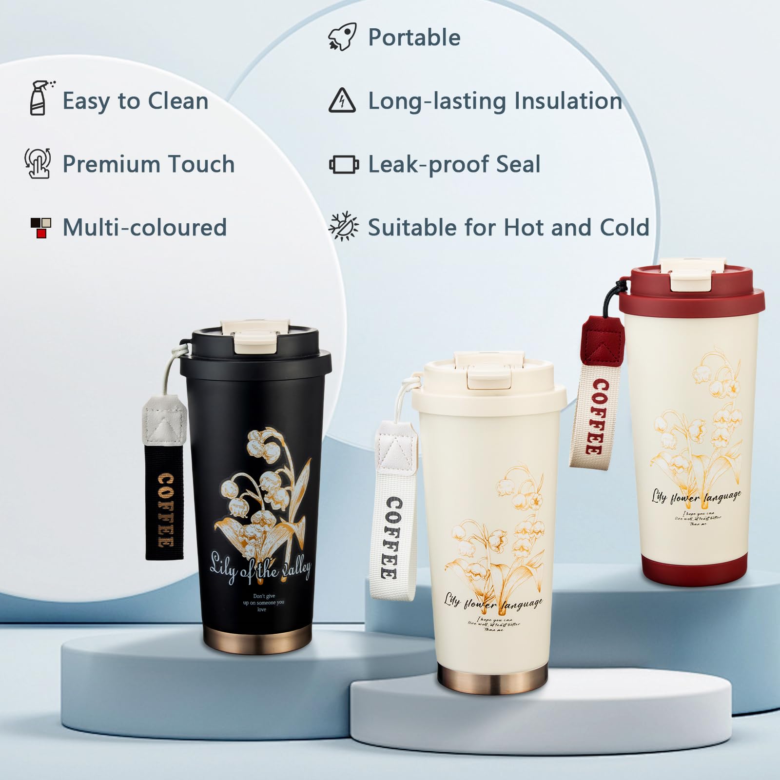 Simcat Coffee Tumblers 316 Ceramic-Lined Insulated Stainless Steel Travel Coffee Mug Leak Proof 17oz Coffee Tumblers with Lid and Straw for Keep Hot/Ice Coffee,Tea (Red)