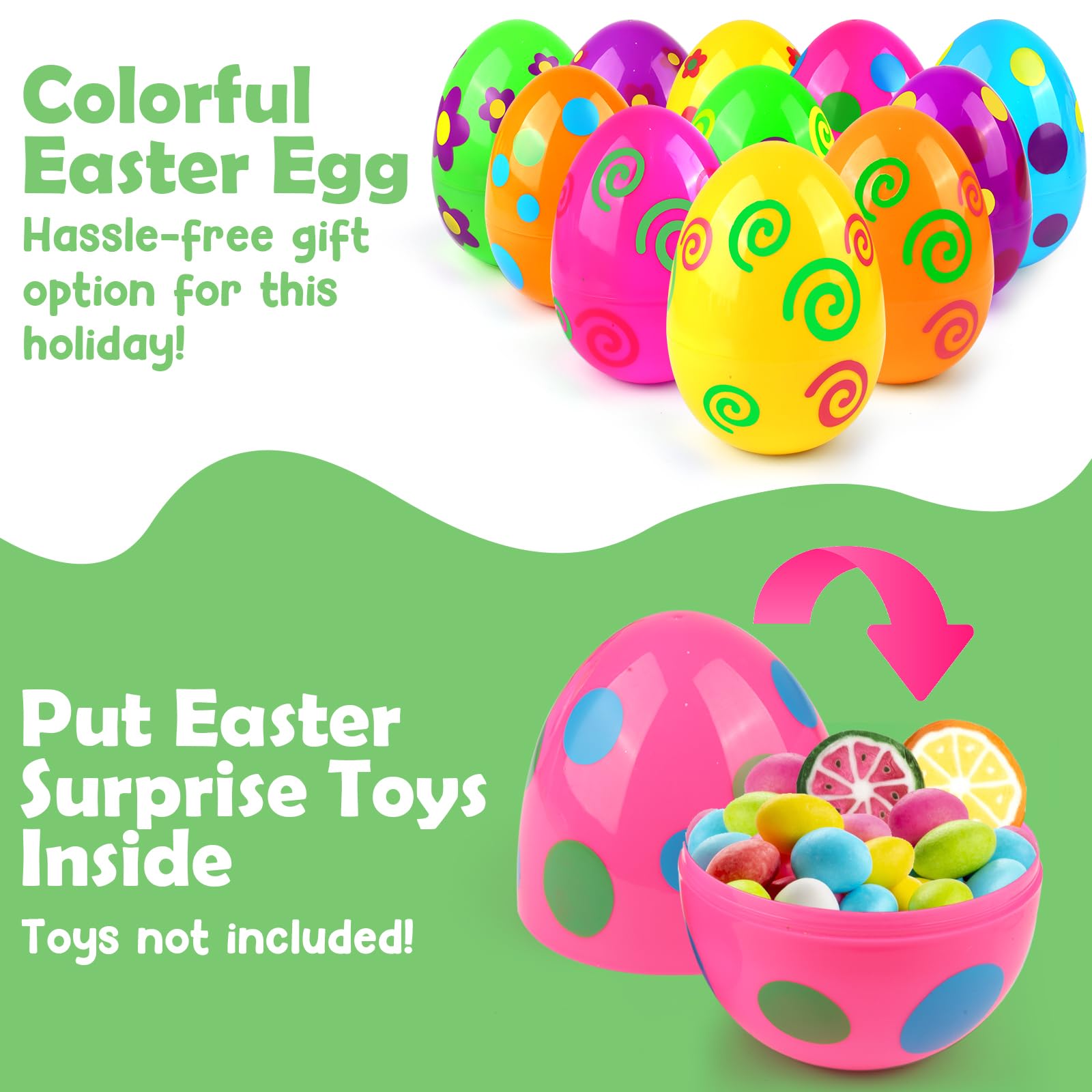 SURCVIO 12 Pcs Jumbo Printed Easter Eggs, 6 Inches Giant Plastic Eggs Fillable for Easter Themed Hunt Basket Stuffers Fillers, Filling Treats Party Favor Hunt Game Classroom Prize Supplies