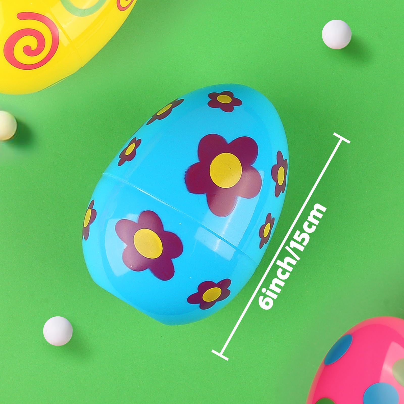 SURCVIO 12 Pcs Jumbo Printed Easter Eggs, 6 Inches Giant Plastic Eggs Fillable for Easter Themed Hunt Basket Stuffers Fillers, Filling Treats Party Favor Hunt Game Classroom Prize Supplies