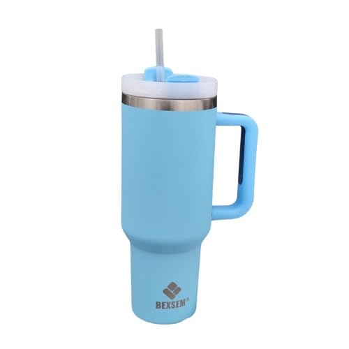 Bexsem - Stainless Steel Insulated Beer Coffee Mug Powder Coated 40oz | Tumblers with Handle | Travel-Friendly (Blue)