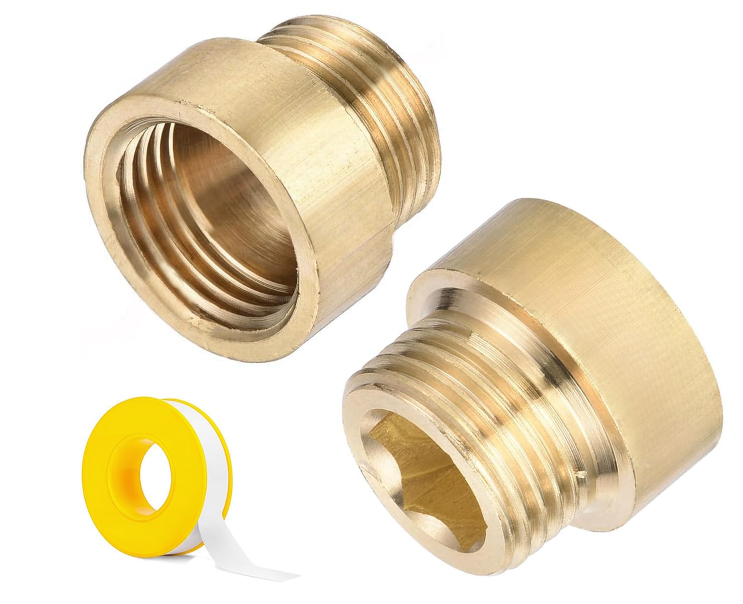 Shower Head Extension Arm, 2 Pack Brass G1/2 Male to G1/2 Female Thread 20mm Length Pipe Fitting Coupler Copper Shower Head Extender with 8M PTFE Pipe Sealant Tape
