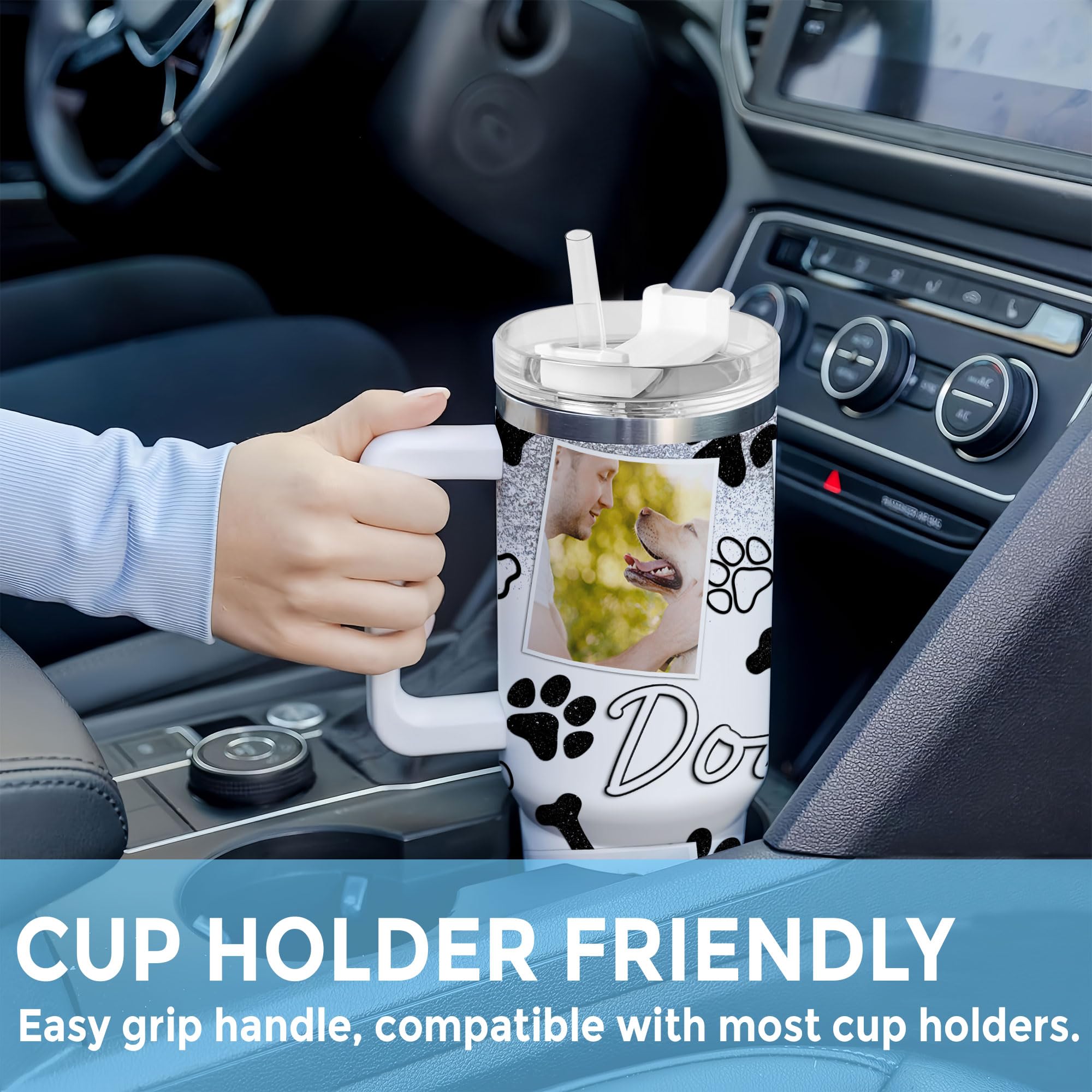 Hyturtle Personalized Pictured Dog Dad 40oz Tumbler with Handle and Straw Gifts for Dog Lovers, Birthday Father's Day Cup Gifts For Men, Best Gift Idea for Dogs Dad Stainless Steel Travel Cup With Lid