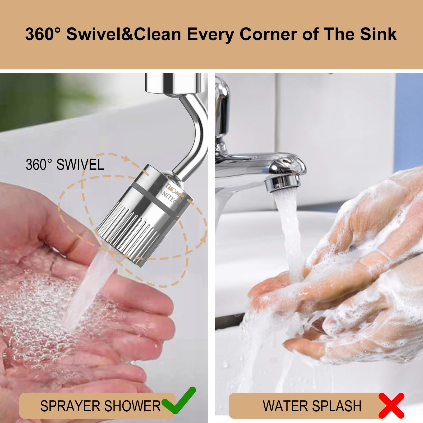 ST.THOMAS Swivel Faucet Aerator,2-function Faucet Nozzle,360° Big Angle Rotate kitchen faucet head replacement,Faucet Extender for Kitchen 55/64 inch Female Thread,Kitchen Sink Aerator