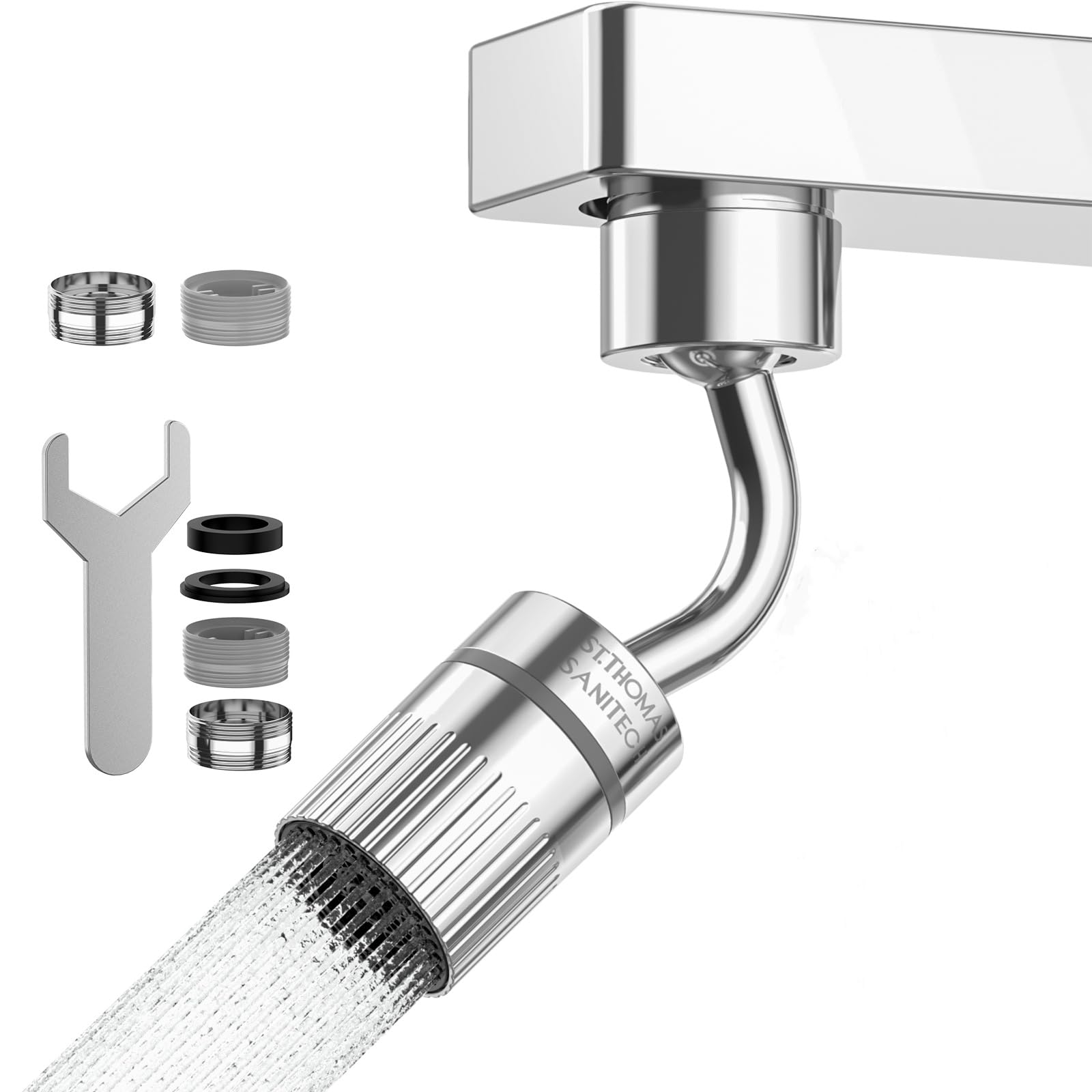 ST.THOMAS Swivel Faucet Aerator,2-function Faucet Nozzle,360° Big Angle Rotate kitchen faucet head replacement,Faucet Extender for Kitchen 55/64 inch Female Thread,Kitchen Sink Aerator