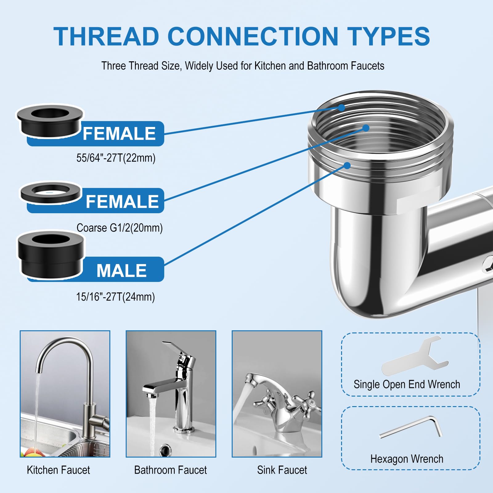 ST.THOMAS 1440°Swivel Faucet Extender,360° Swivel Robotic Arm Faucet Aerator,2 Sprayer Mode Kitchen Faucet Attachment Tap Head Replacement For Bathroom/Kitchen/Face/Kids Use