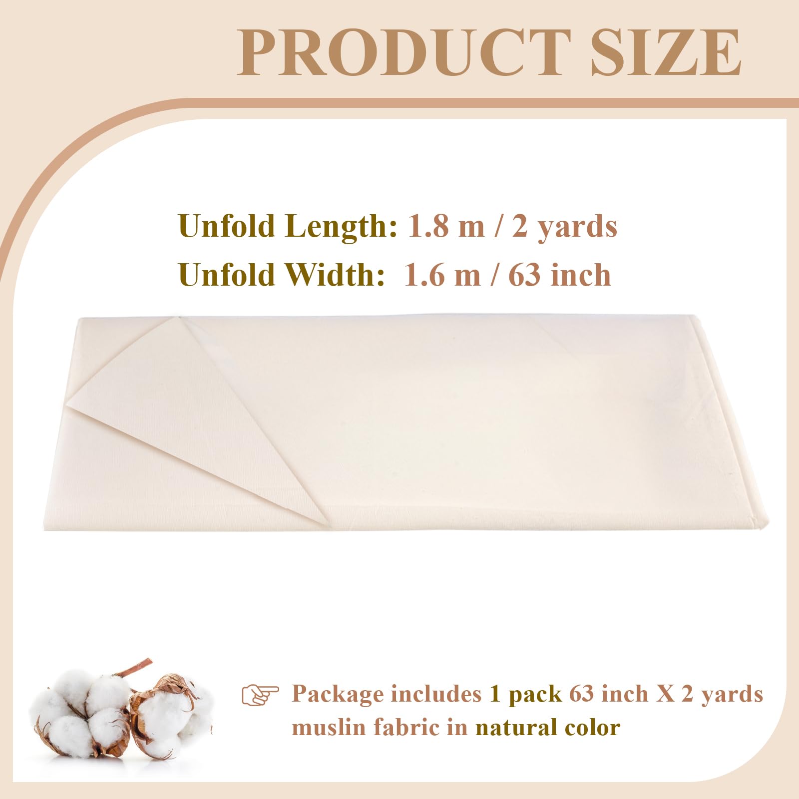 PEASUG 100% Cotton Muslin Fabric, 63 Inch X 2 Yards Unbleached Muslin Linen Fabric by The Yard, Medium Weight Draping Fabrics Suitable for Sewing Embroidery, Garments, Crafts Material-Natural