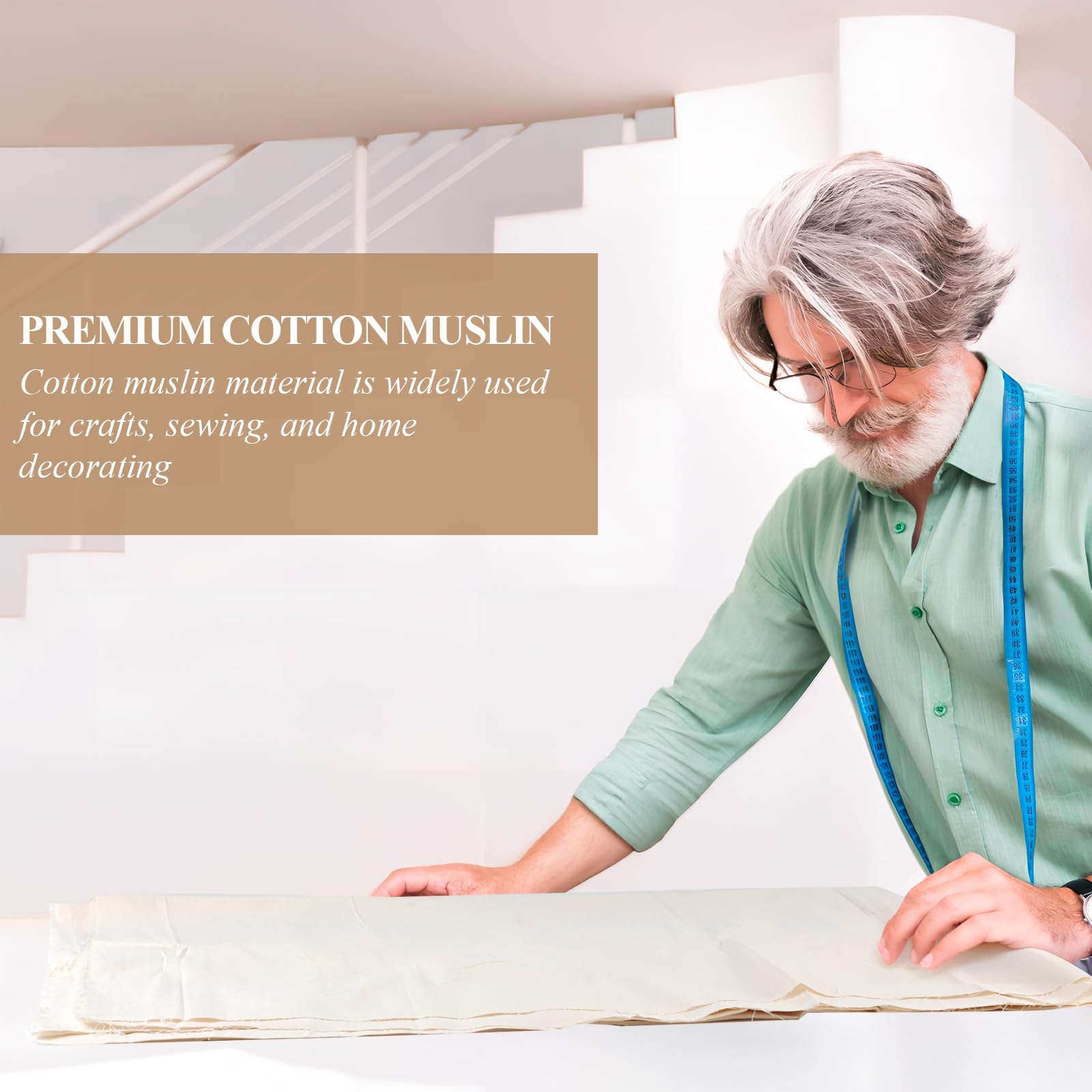 PEASUG 100% Cotton Muslin Fabric, 63 Inch X 2 Yards Unbleached Muslin Linen Fabric by The Yard, Medium Weight Draping Fabrics Suitable for Sewing Embroidery, Garments, Crafts Material-Natural