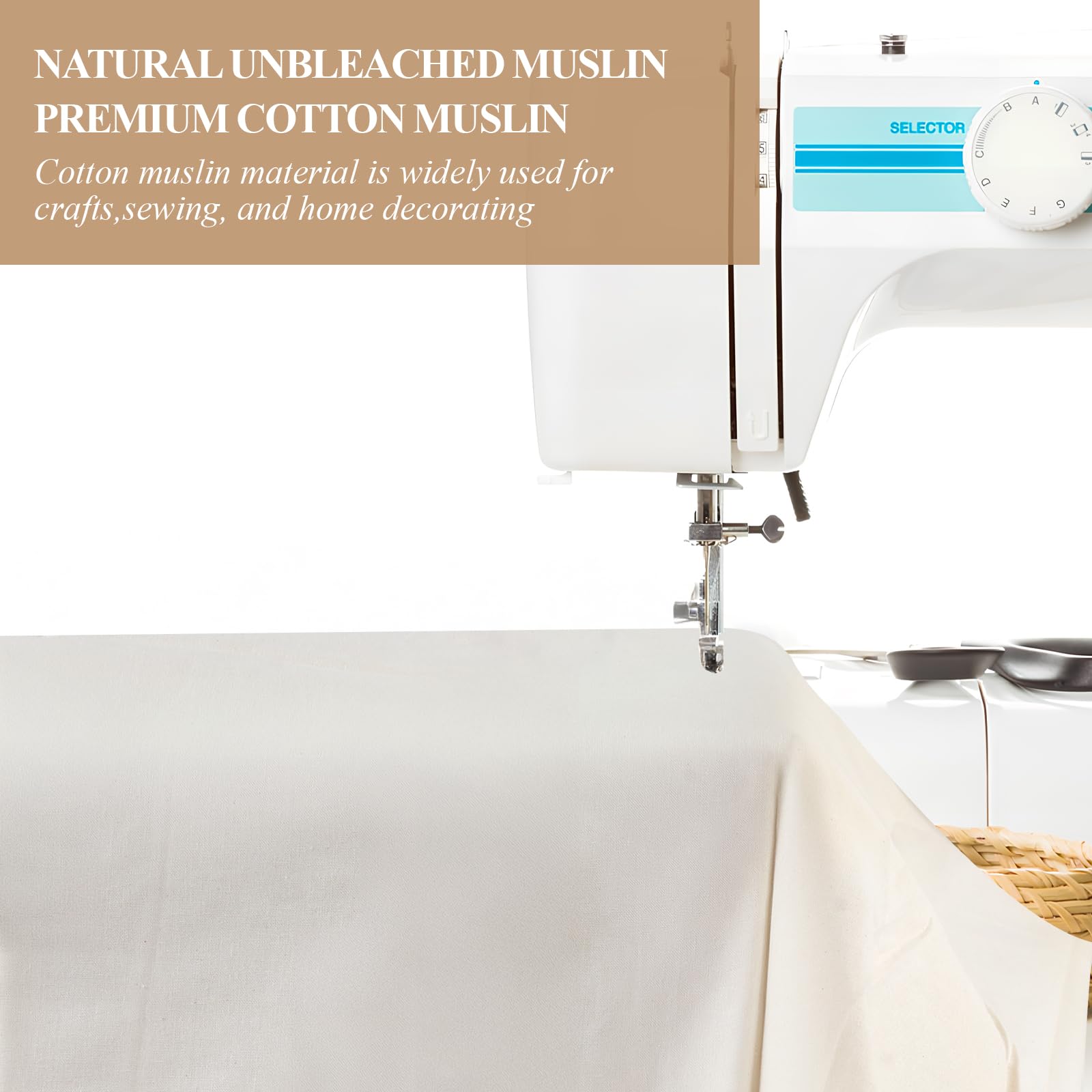 PEASUG 100% Cotton Muslin Fabric, 63 Inch X 2 Yards Unbleached Muslin Linen Fabric by The Yard, Medium Weight Draping Fabrics Suitable for Sewing Embroidery, Garments, Crafts Material-Natural