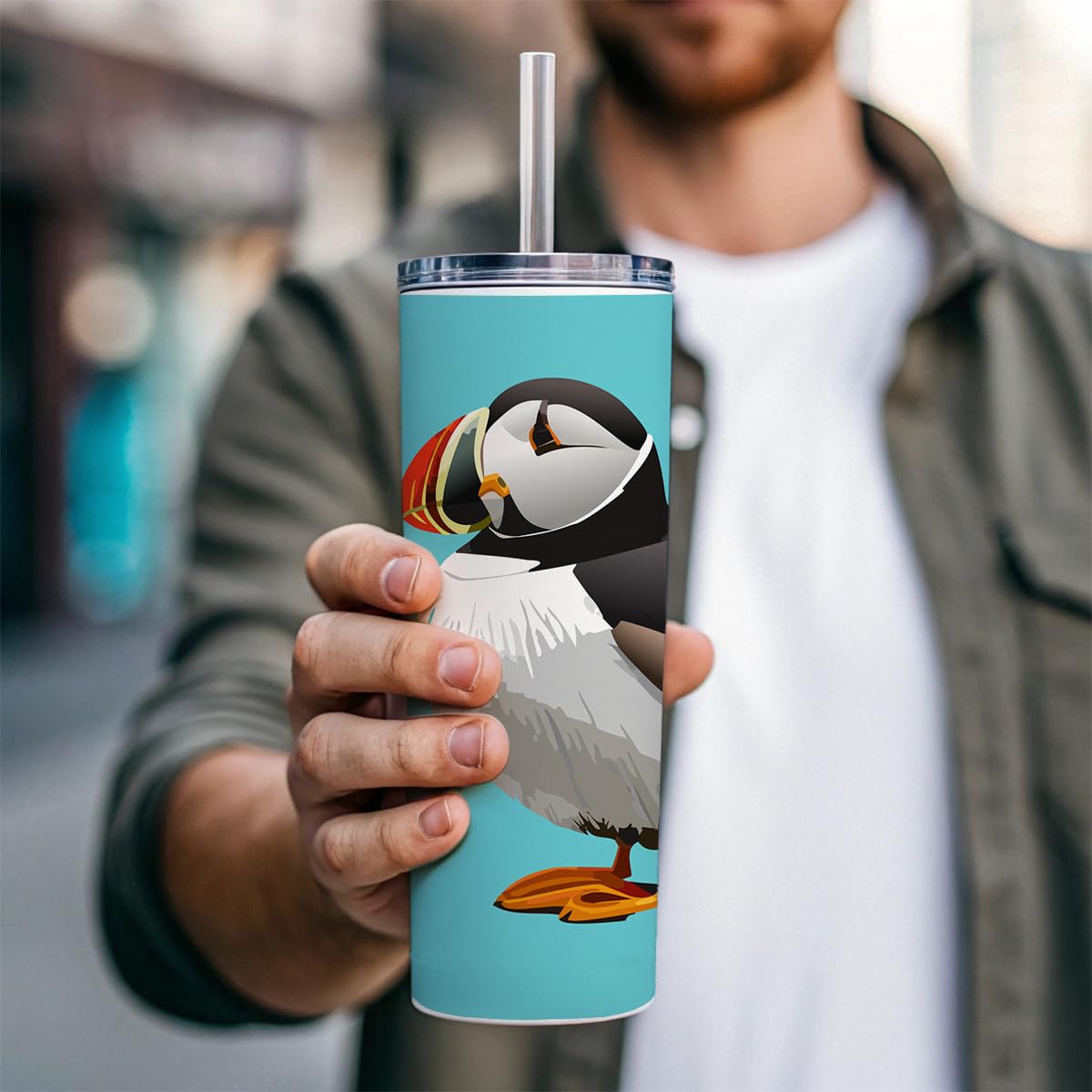 Puffin Seabird Bird Skinny Tumbler 20oz with Straw Insulated Water Bottle Gift