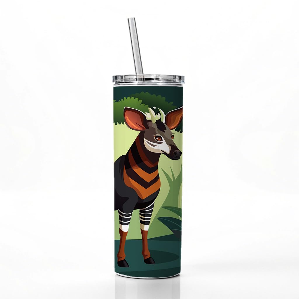 Okapi Forest Zebra Giraffe Skinny Tumbler 20oz with Straw Insulated Water Bottle Gift