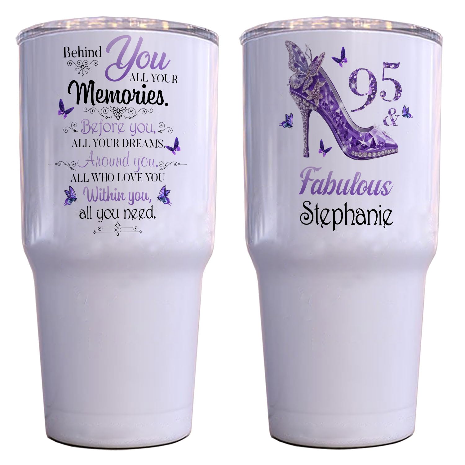 Bling High Heels 95 & Fabulous Since 1930, Amazing 95th Birthday Gift Tumbler For Girl Or Woman Customized Name Tumbler Personalized With Lid Engraved 30oz Lid