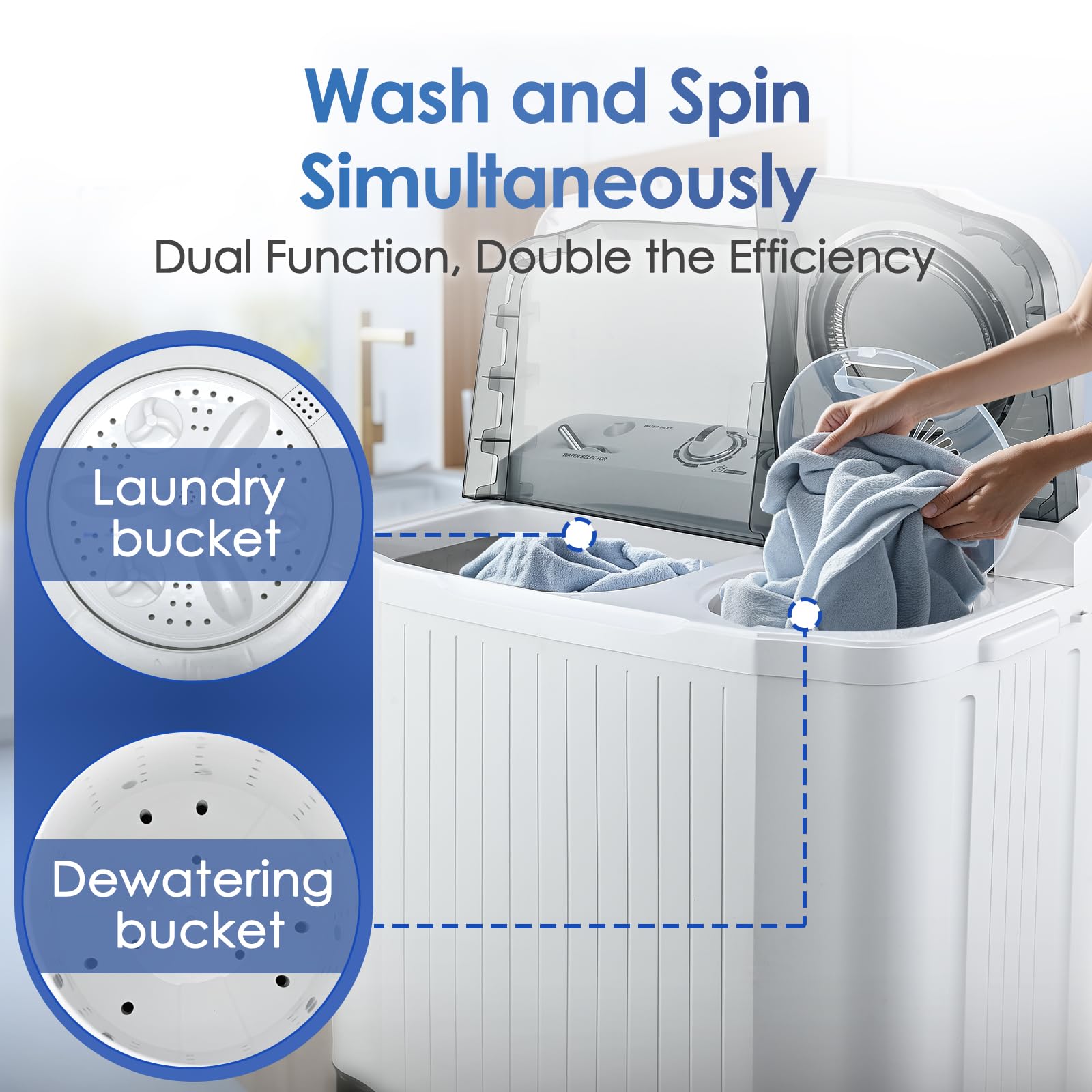 Anypro Portable Clothes Washing Machine, Twin Tub 28 Lbs Capacity Laundry Washer and Dryer Combo 2 In 1 Washer (18 Lbs) & Spinner (10 Lbs) for Apartments, Dorms, RV, Camping