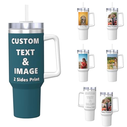 Personalized Tumbler with Name Text, 40oz Personalized Cups with Lids & Straws, Custom Tumblers Personalized Coffee Tumbler Mug Personalized Gifts for Christmas Birthday, Blue Green