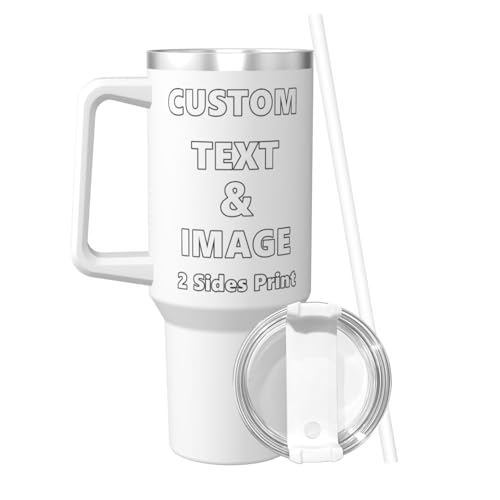 Custom 40oz Tumblers with Handle Personalized with Name Photo Text Logo Travel Cup Customized Christams Fathers Mothers Day Gifts For Mom Dad Friends, Bluish Violet
