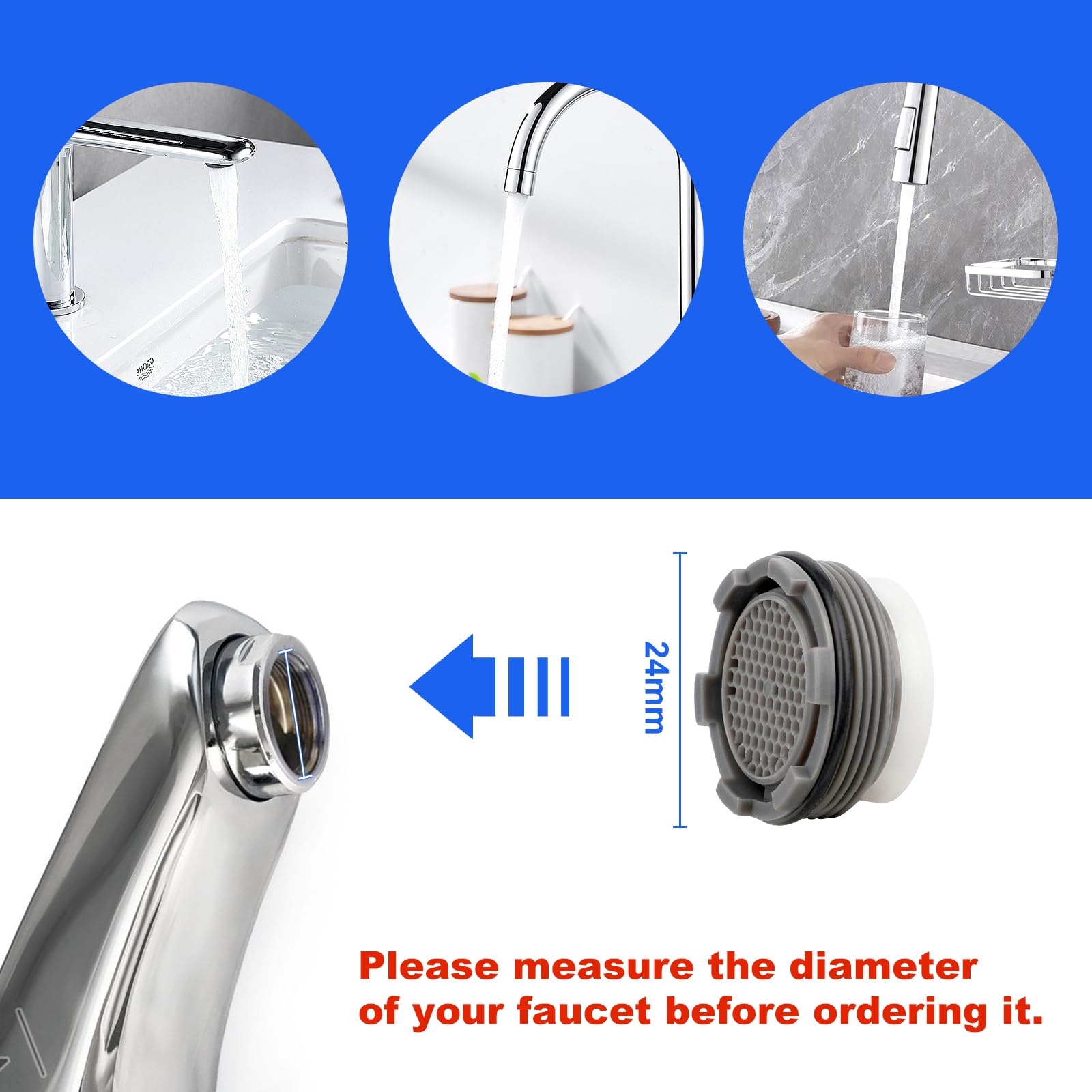 24 PCS Faucet Aerator with 4 PCS Faucet Aerator Key, M16.5 18.5 21.5 24mm Faucet Aerator Removal Tool, ABS Plastic Aerator for Sink Faucet, Faucet Aerator Replacement for Bathroom or Kitchen
