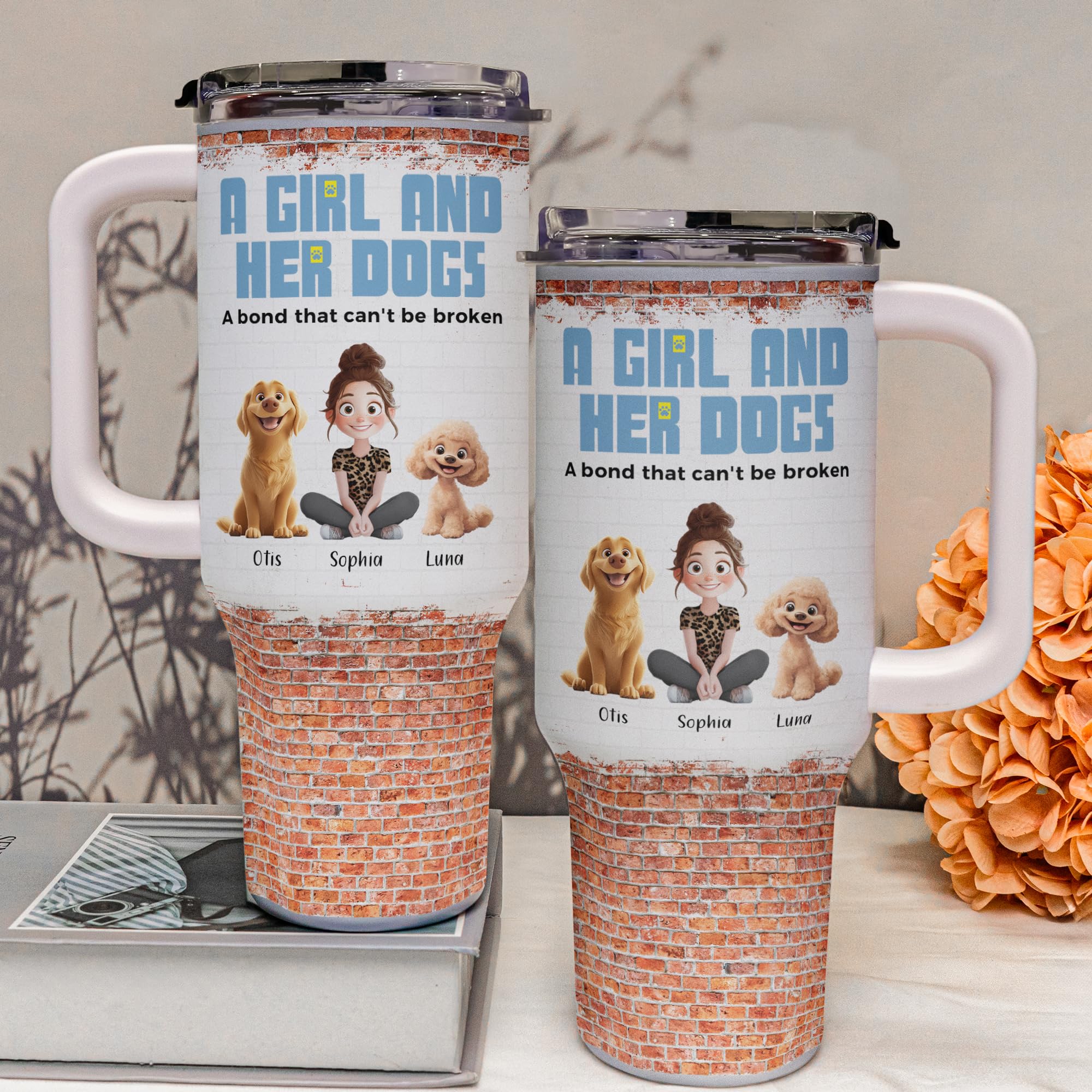 Macorner Personalized Dog Mom Gifts For Women 40oz Tumbler With Straw, Unbreakable Bond Of A Girl & Her Dogs, Dog Lovers Gifts For Women, Best Gifts For Dog Lover, Dog Mom Gifts, Gifts For Dog Mom
