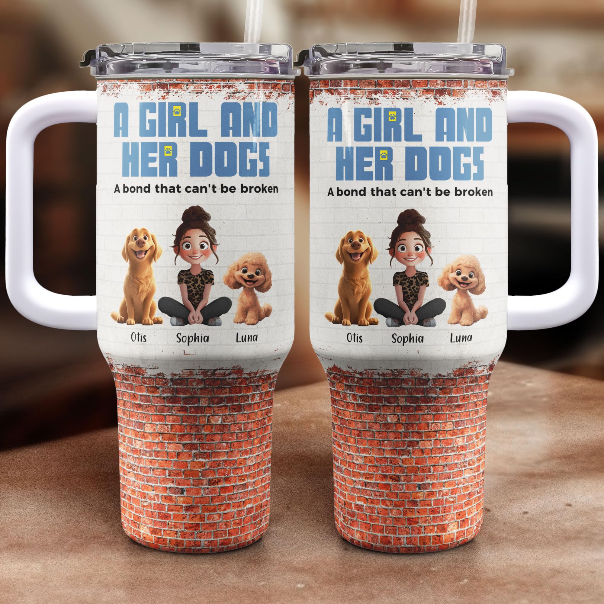 Macorner Personalized Dog Mom Gifts For Women 40oz Tumbler With Straw, Unbreakable Bond Of A Girl & Her Dogs, Dog Lovers Gifts For Women, Best Gifts For Dog Lover, Dog Mom Gifts, Gifts For Dog Mom