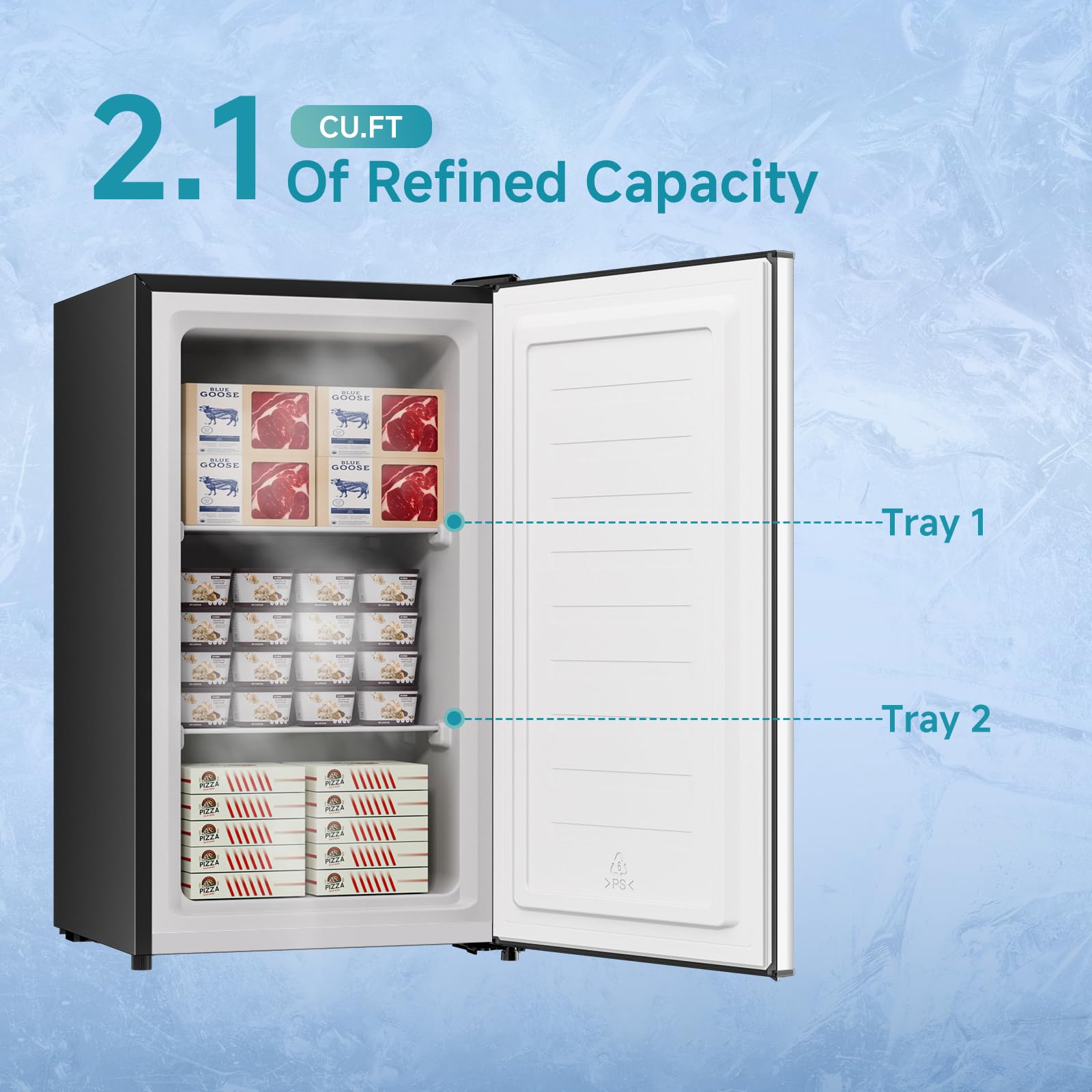 BANGSON 2.1 Cu.ft Upright Freezer, Compact Mini Freezer with Reversible Door, Adjustable Thermostat, Removable Shelves, Energy-Saving Small Freezer for Garage/Dorm/Office/Apartment, Silver