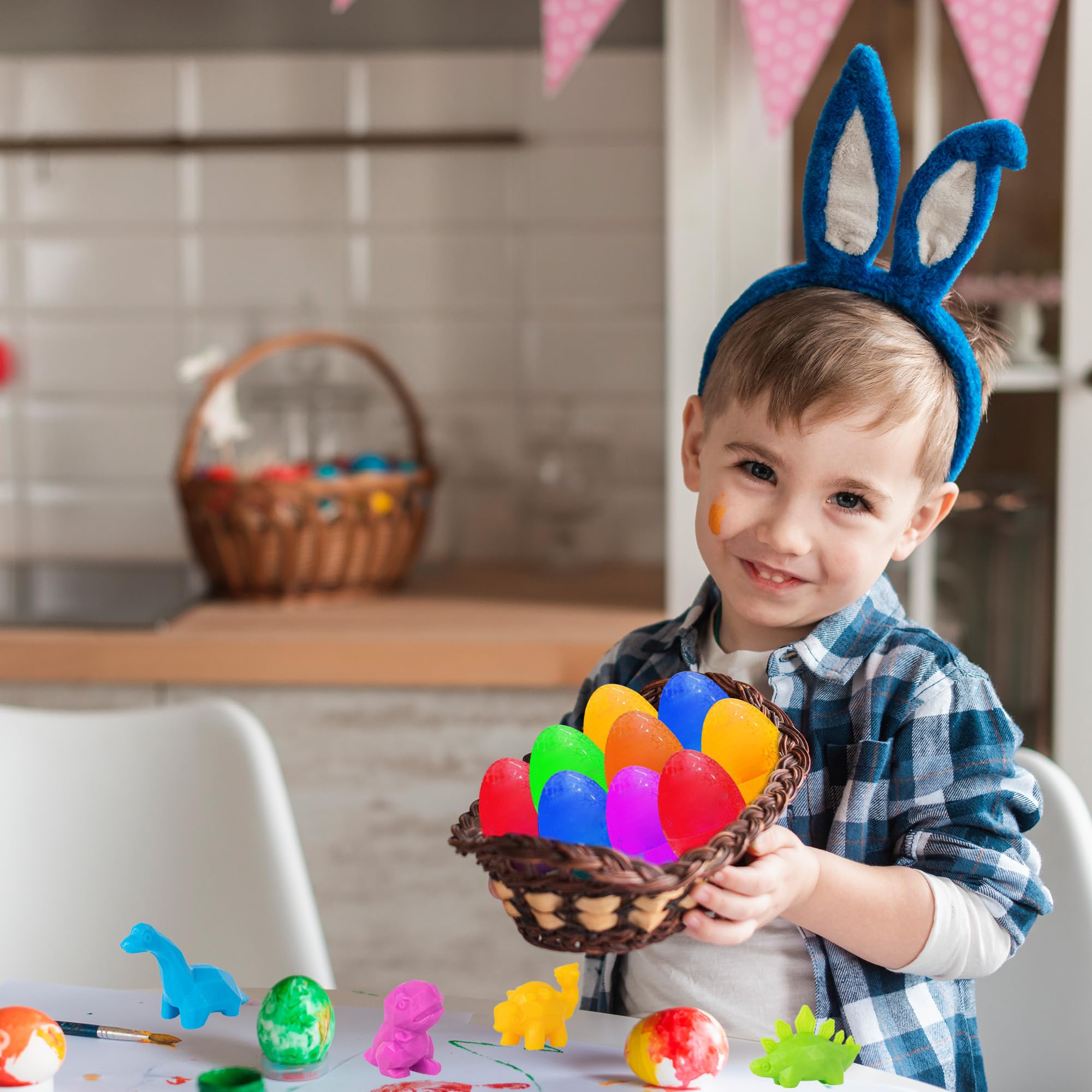 48Pcs Easter Eggs Prefilled Plastic Easter Eggs with Counting Dinosaurs Toys Inside Filled, Toddler Preschool Learning Activities Toys for Kids Easter Basket Stuffers Egg Fillers Gifts (Dinosaur)