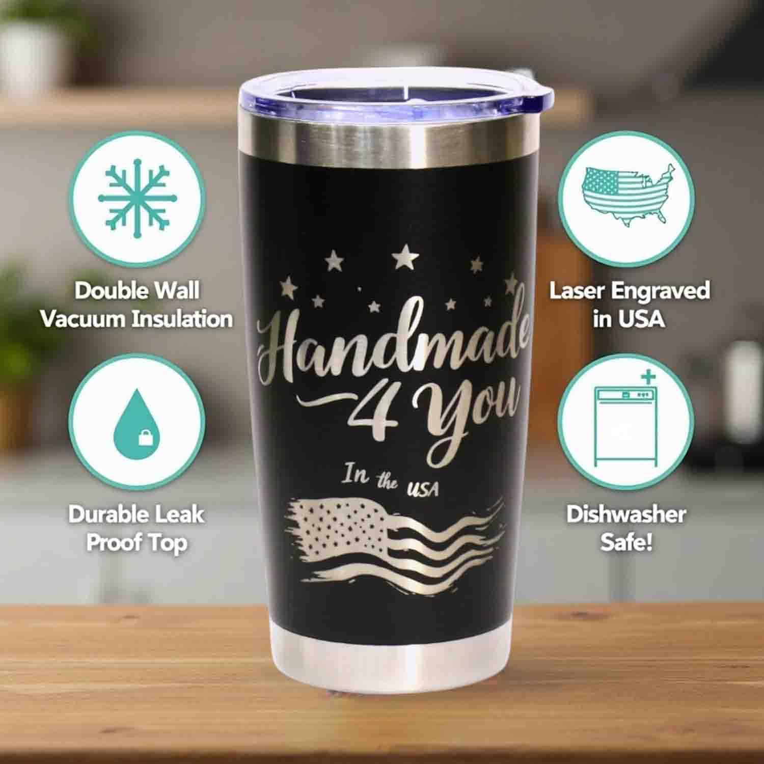 Made4You, 'Life Is Better With A Cat', Laser Engraved Stainless Steel Tumbler, 20 Oz., Cat Theme Gift, Black Color, Gift for Cat Lovers, Cat Owners