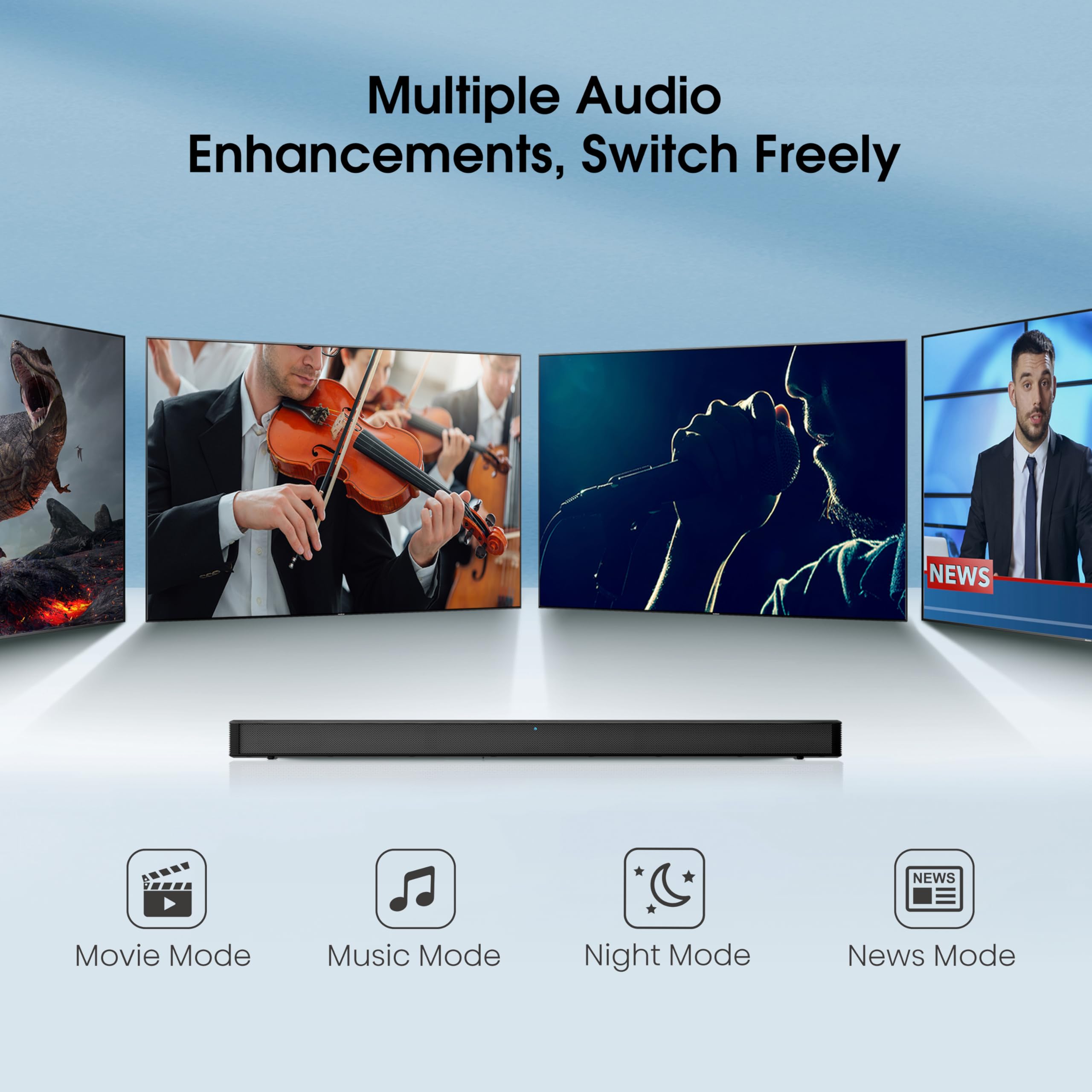 Hisense HS205G 2.0Ch Sound Bar, 120W, DTS Virtual: X, Dolby Audio, HDMI/ARC/Optical/USB, Bluetooth, Roku TV Ready, Black (HS205G, 2024 Model) (Renewed)