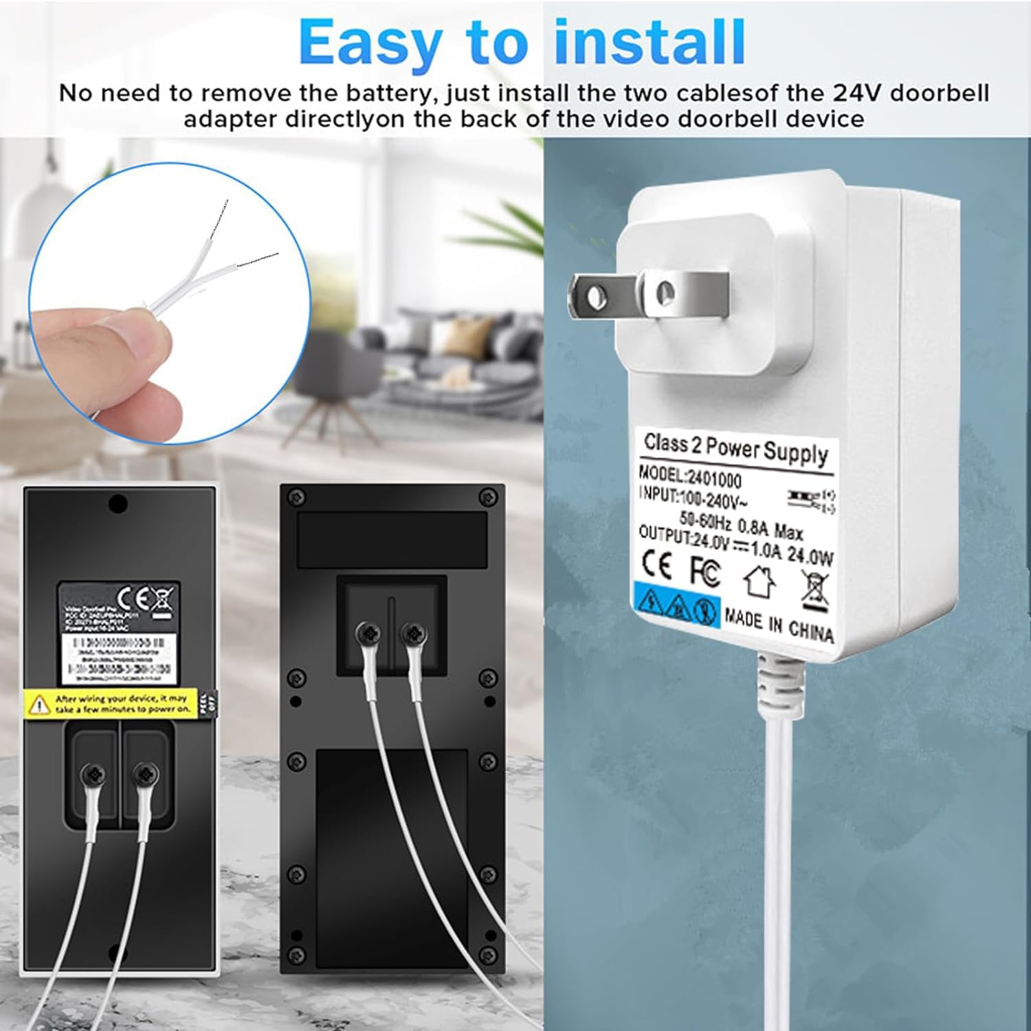 24V c Wire Adapter for Smart Thermostat - 26.2ft Long nest Power Connector,Ring doorbell Power Adapter Fits Ring, Nest Hello, Wyze, Eufy Video Doorbells and Ecobee,Sensi,Nest,Honeywell Thermostat