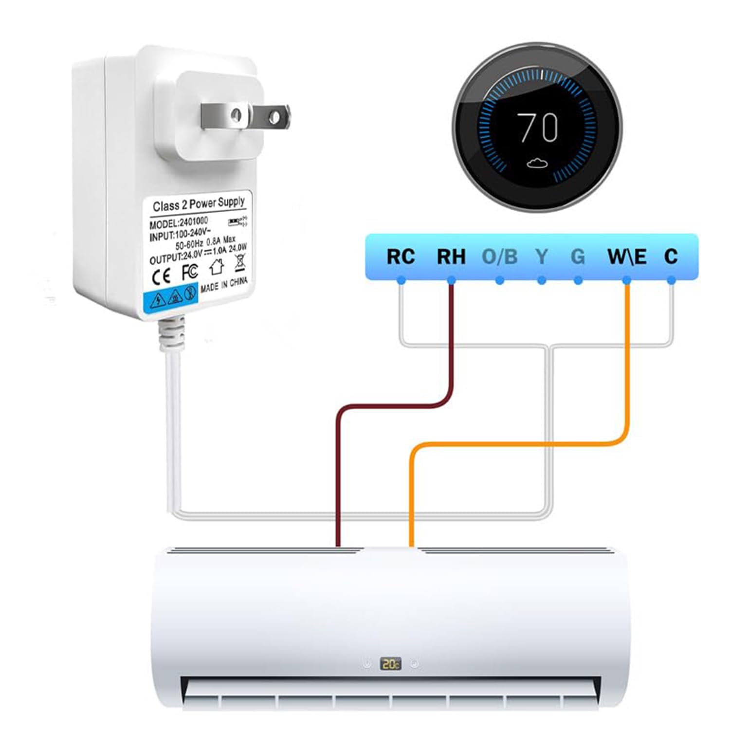 24V c Wire Adapter for Smart Thermostat - 26.2ft Long nest Power Connector,Ring doorbell Power Adapter Fits Ring, Nest Hello, Wyze, Eufy Video Doorbells and Ecobee,Sensi,Nest,Honeywell Thermostat