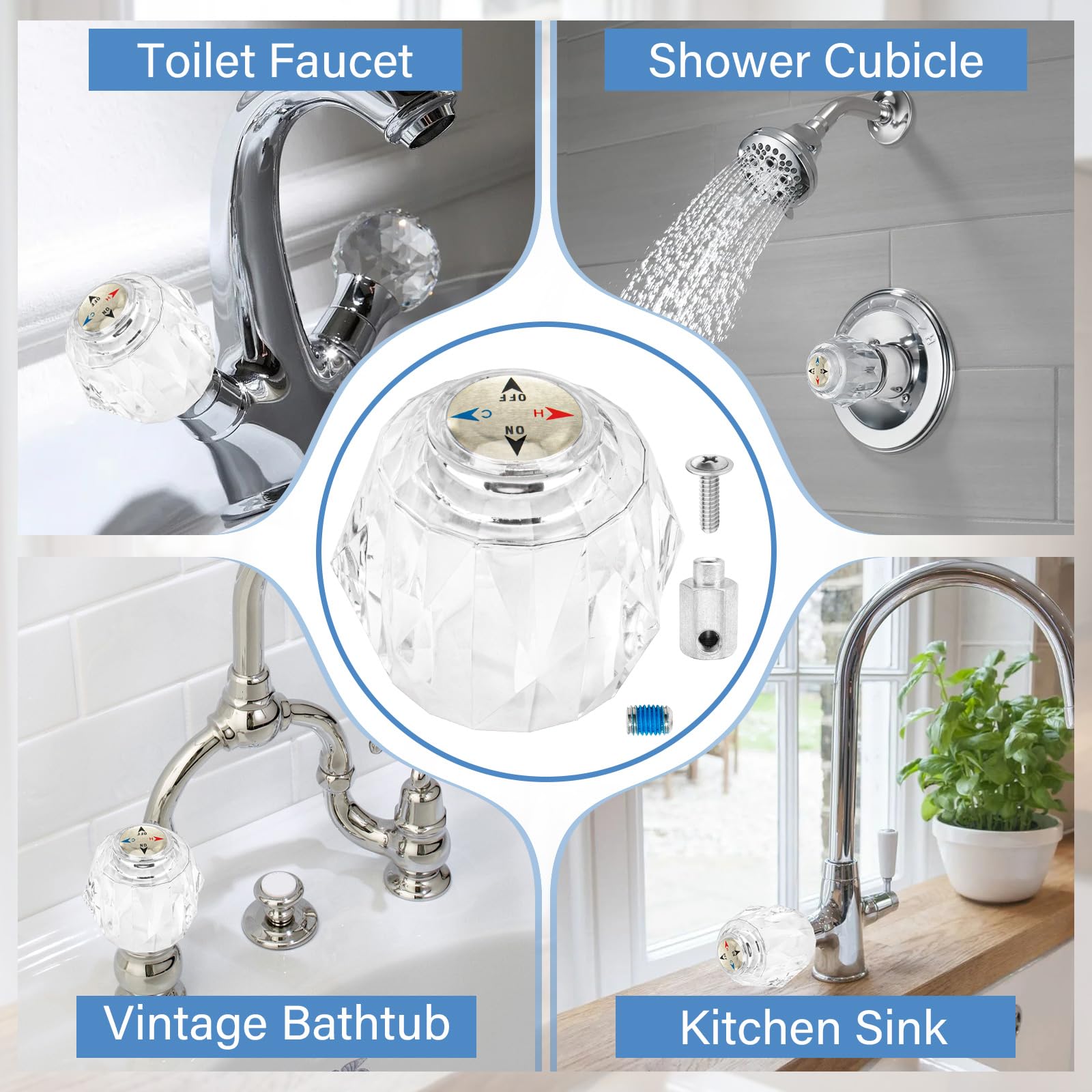 RP41661 Shower Handle Kit Replacement for Delta and Peerless Single Handle Tub Faucets, Clear Acrylic Shower Knob with Button, Screw and Connector