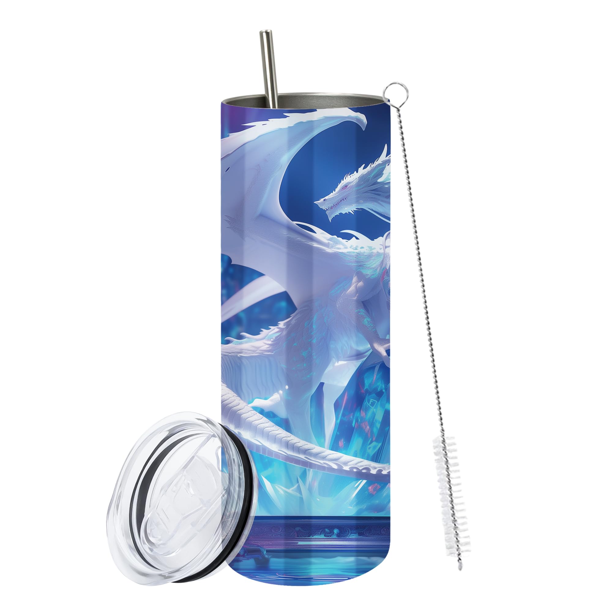 MoYueno Dragon Stuff, Slim Dragon Tumbler with Lid & Straw & Brush, Drake Cup, Loong Gifts for Men Animal Lovers, Loong Gift for Birthday, Blue & 20 Oz