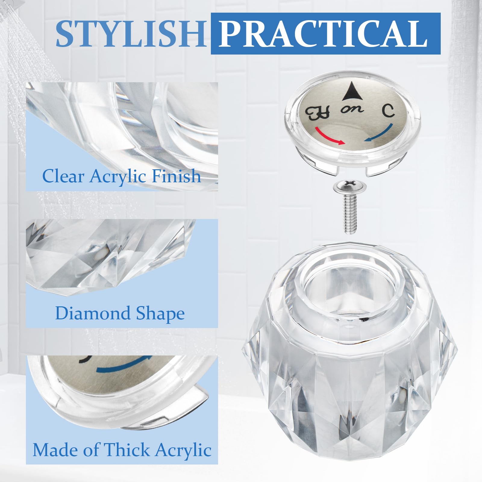 RP2391 Single Shower Knob Replacement for Delta Faucet, Single Clear Knob Handle Kit with Set Screw and Button Fit for Delta 600 Series Tub/Shower Faucet