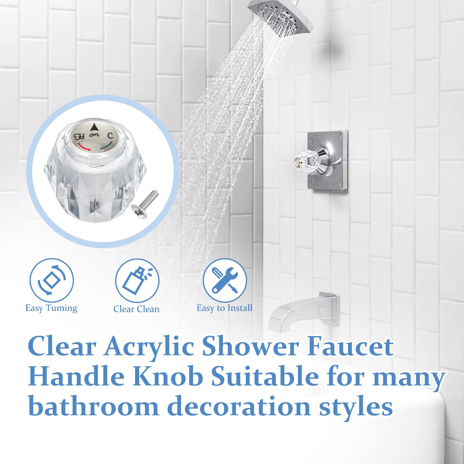 RP2391 Single Shower Knob Replacement for Delta Faucet, Single Clear Knob Handle Kit with Set Screw and Button Fit for Delta 600 Series Tub/Shower Faucet