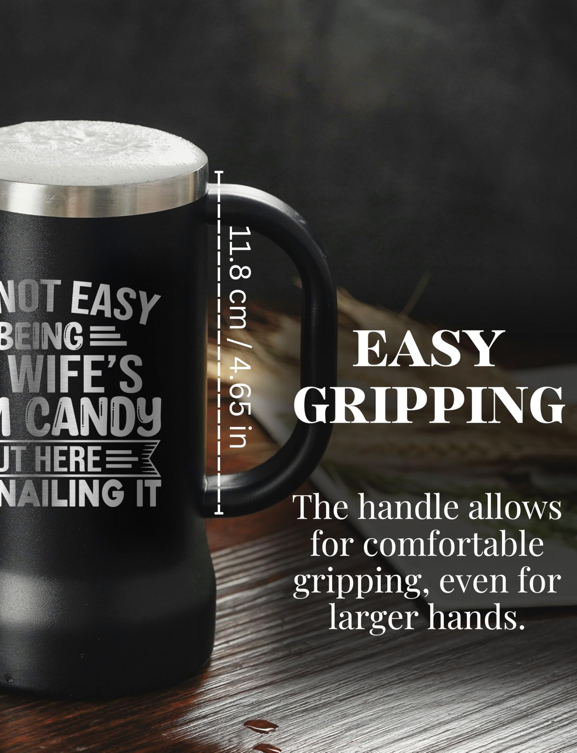 Onebttl Husband Gifts Funny Beer Stein, 24oz Stainless Steel Beer Mug with Lid for Valentine Father's Day, Christmas - Arm Candy