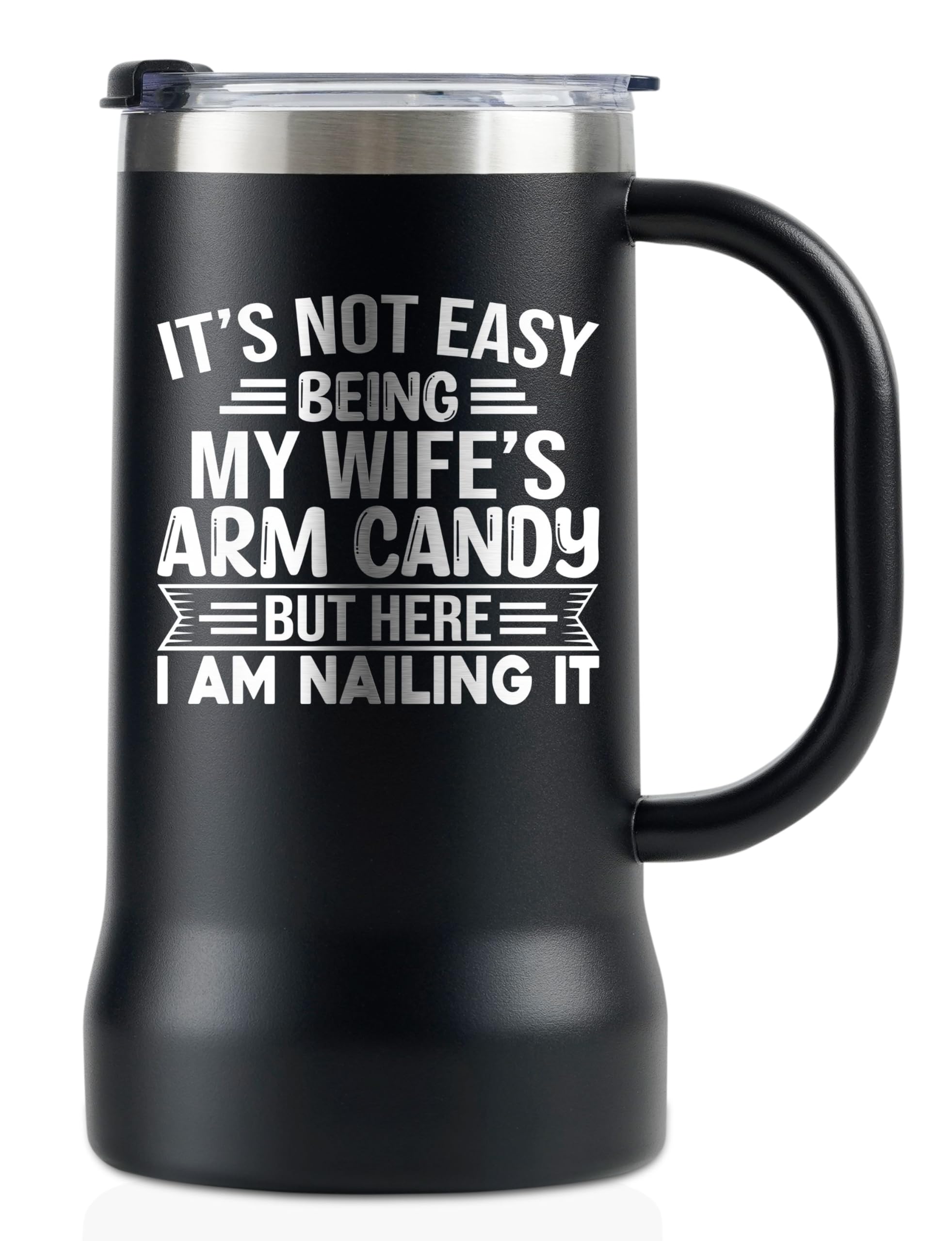 Onebttl Husband Gifts Funny Beer Stein, 24oz Stainless Steel Beer Mug with Lid for Valentine Father's Day, Christmas - Arm Candy