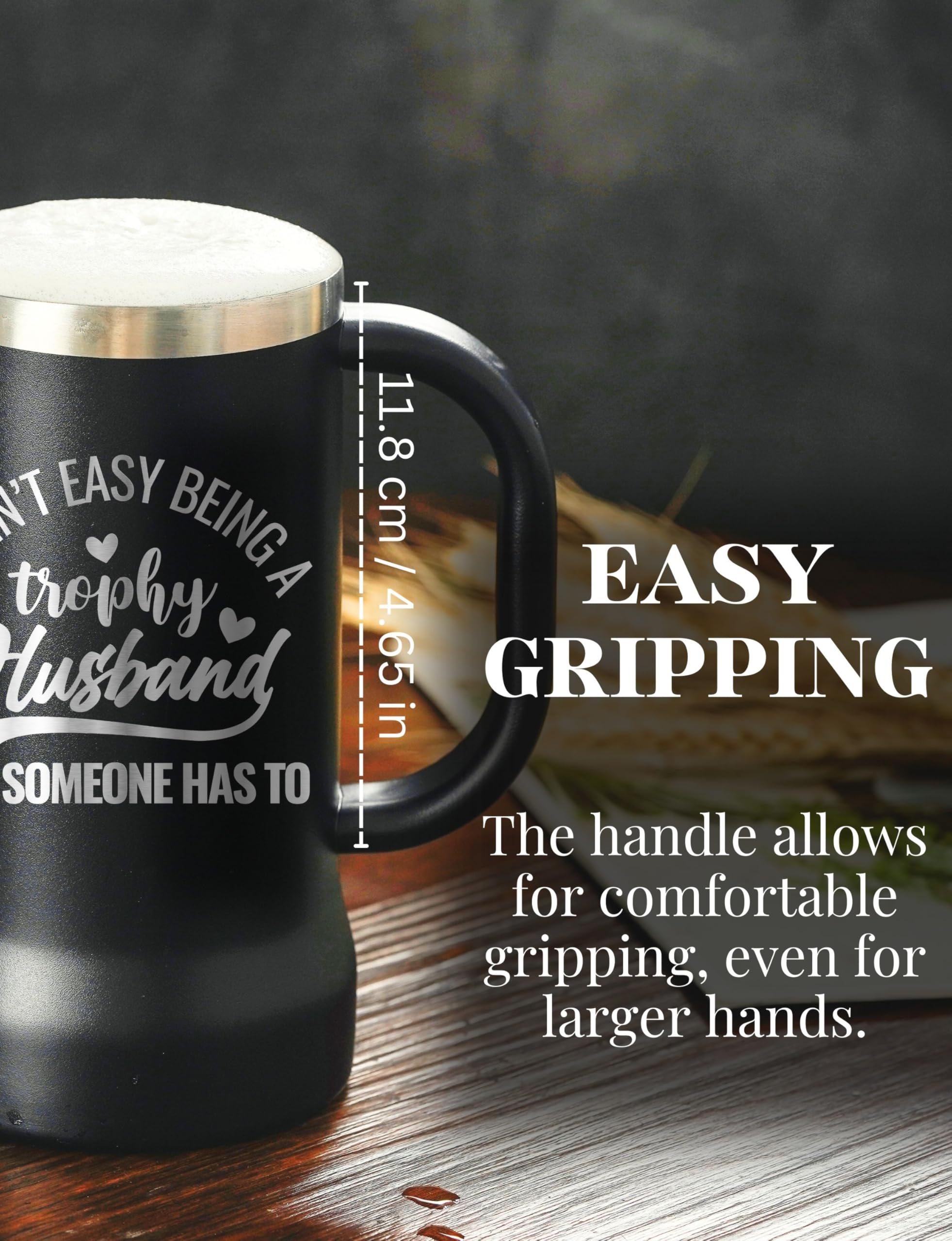 Onebttl Husband Gifts Funny Beer Stein, 24oz Stainless Steel Beer Mug with Lid for Valentine Father's Day, Christmas - Trophy Husband
