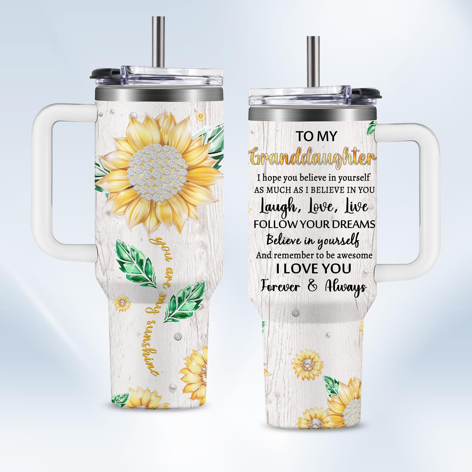 HYMONA Granddaughter Gifts from Grandma Grandpa - Stainless Steel 40Oz Granddaughter Cups Tumbler - Great Granddaughter Gifts, Mothers Day Birthday Graduation Gifts for Granddaught Coffee Mugs