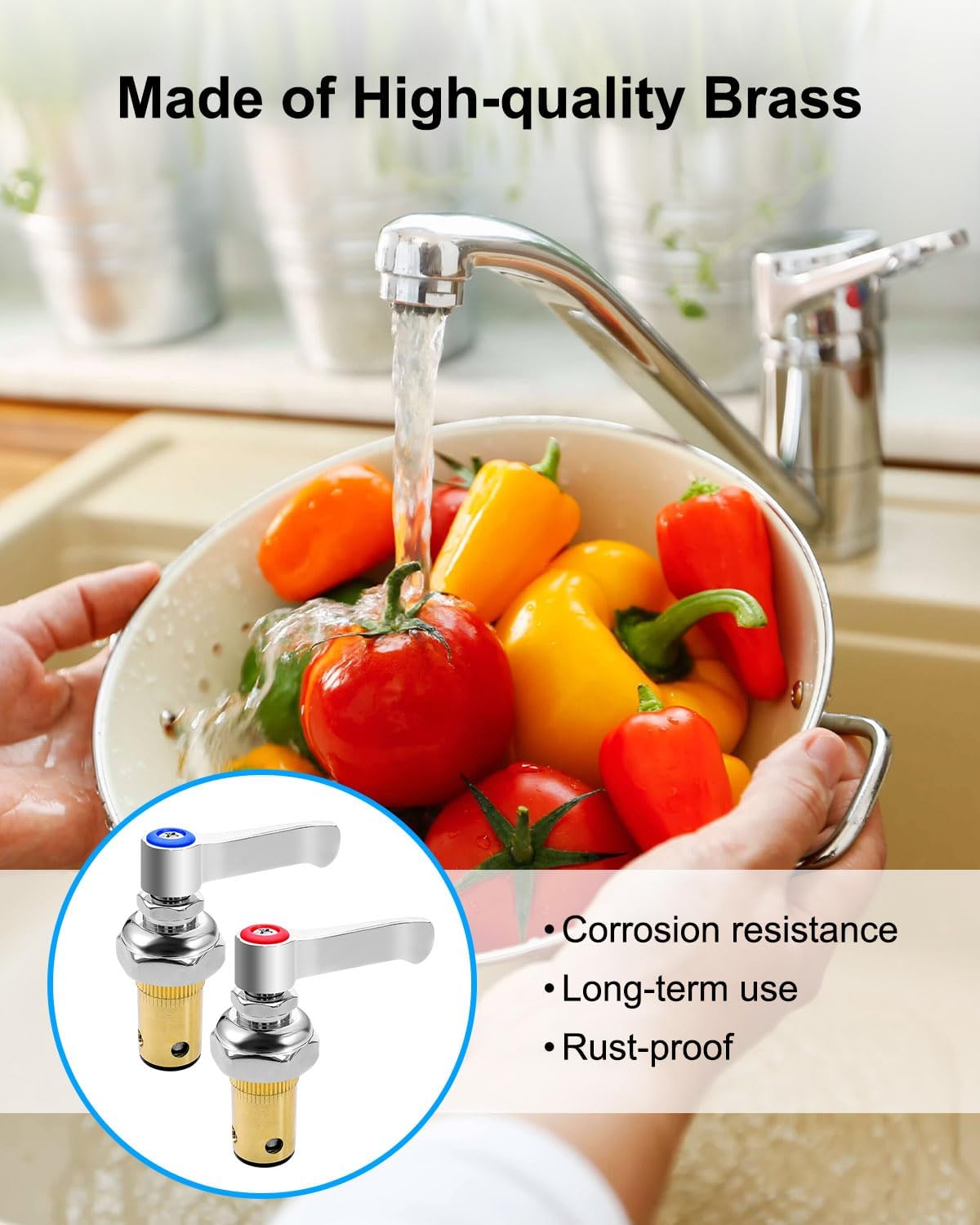 Handle Stem Assembly Fit for all T&S brass Faucets, Blue Cold and Red Hot Side Spindle Assembly Valve Replacement Part Replaces 002713-40 002714-40