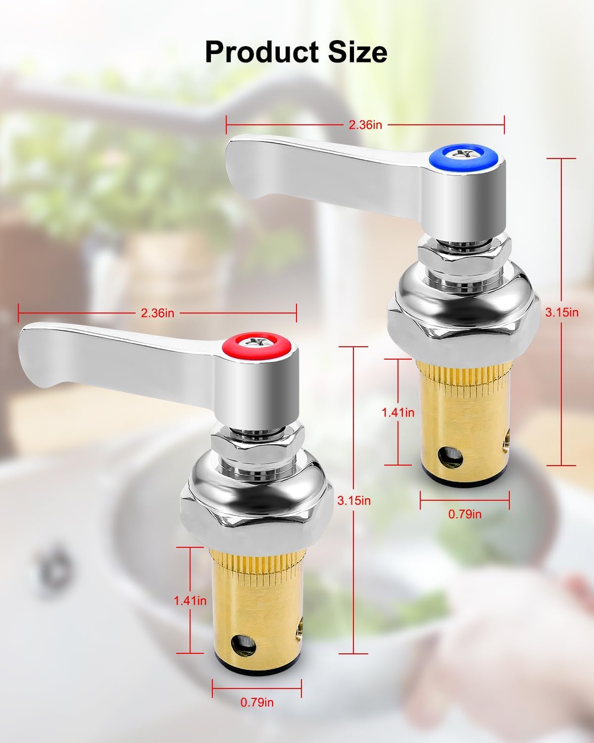 Handle Stem Assembly Fit for all T&S brass Faucets, Blue Cold and Red Hot Side Spindle Assembly Valve Replacement Part Replaces 002713-40 002714-40