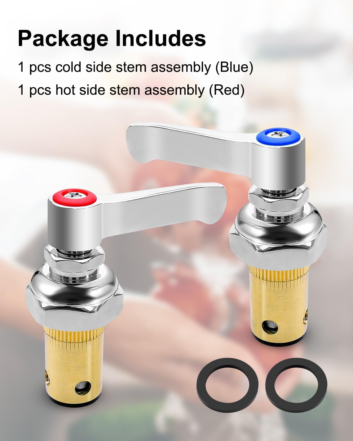 Handle Stem Assembly Fit for all T&S brass Faucets, Blue Cold and Red Hot Side Spindle Assembly Valve Replacement Part Replaces 002713-40 002714-40