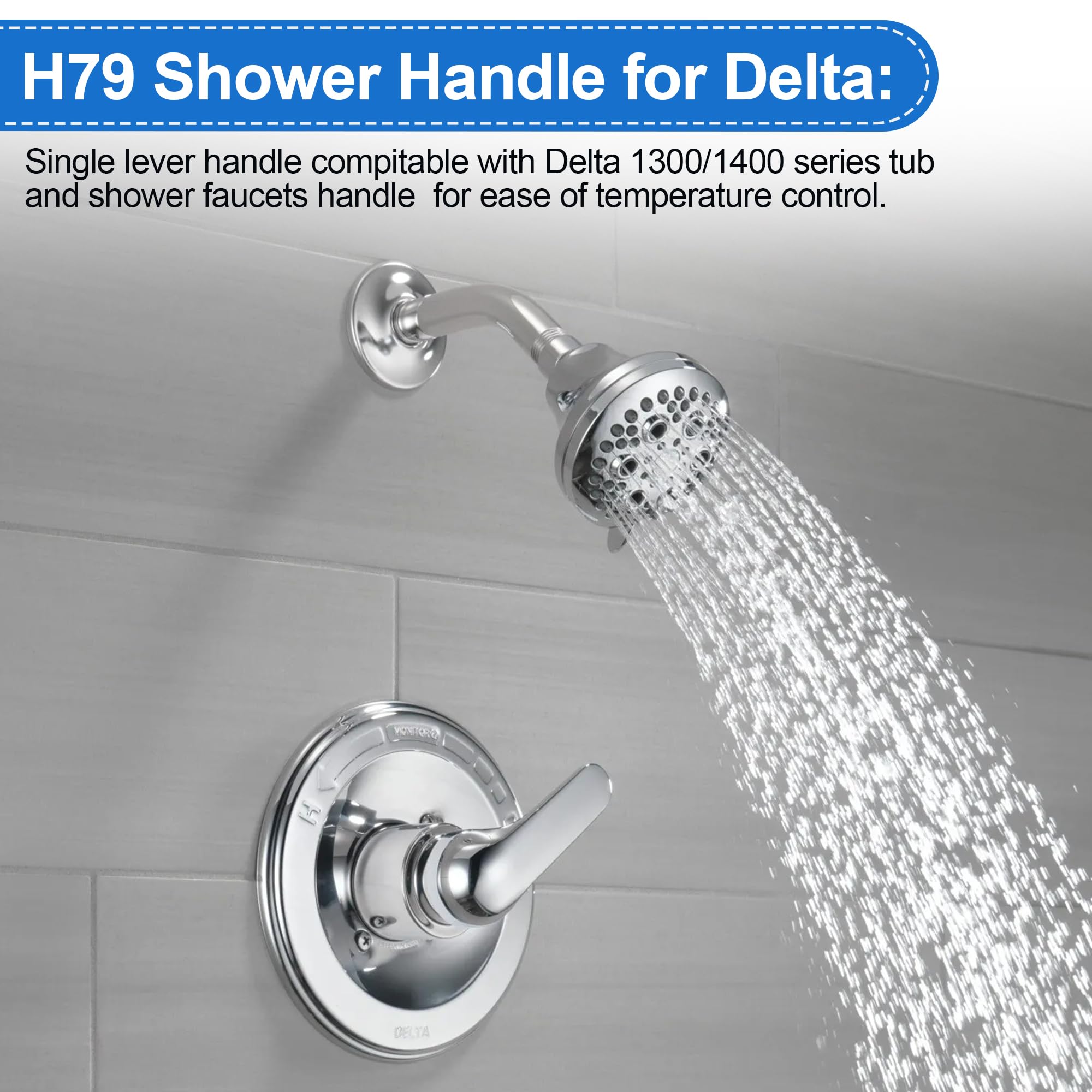 H79 Faucet Handle Compatible with Delta Tub & Shower Single Metal Lever Handle, Shower Handle Replacement for Delta 1300/1400 Series Tub Faucet, Shower Replacement Parts with Screw & Wrench - 5 Pack