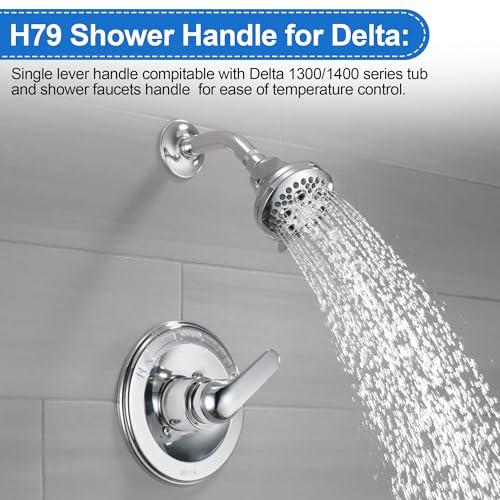 H79 Faucet Handle Compatible with Delta Tub & Shower Single Metal Lever Handle, Black Shower Handle Replacement for Delta 1300/1400 Series Tub Faucet, Shower Replacement Parts with Screw & Wrench