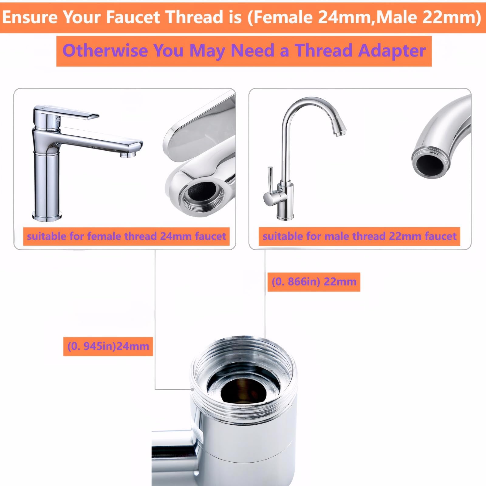 360° Swivel Kitchen Faucet Extender in Brass - 2 Spray Modes, Splash-Free Design for Bathroom & Kitchen Sink Faucets - Gold & Black Finish (Silvery)