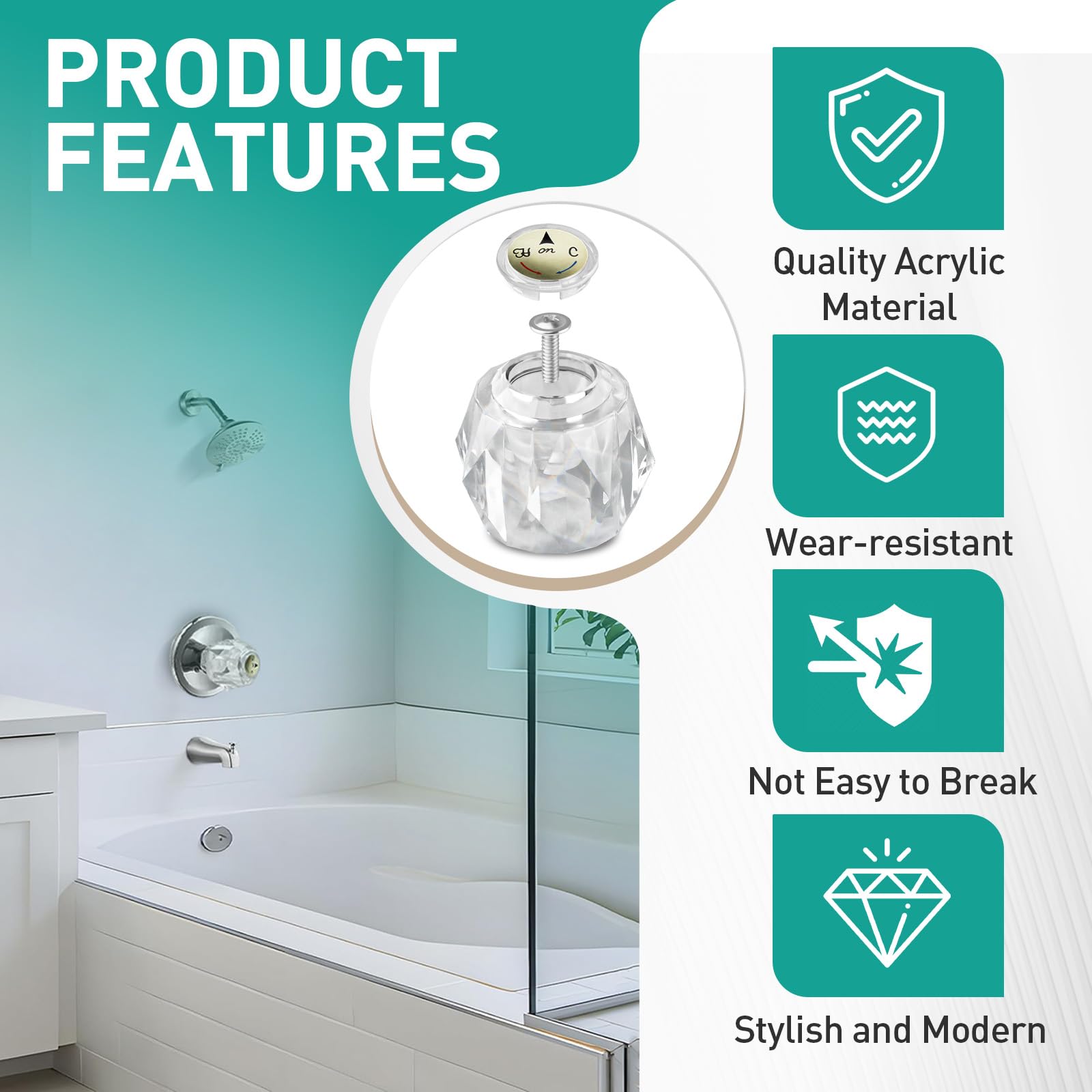 2Pcs Faucet Handle for Delta RP2391 - Single Clear Knob Handle Kit with Offset Hole for Shower/Tub, 2-1/2" x 2-1/8" Shower Knob Replacement for Delta Faucet RP2391 with Set Screw