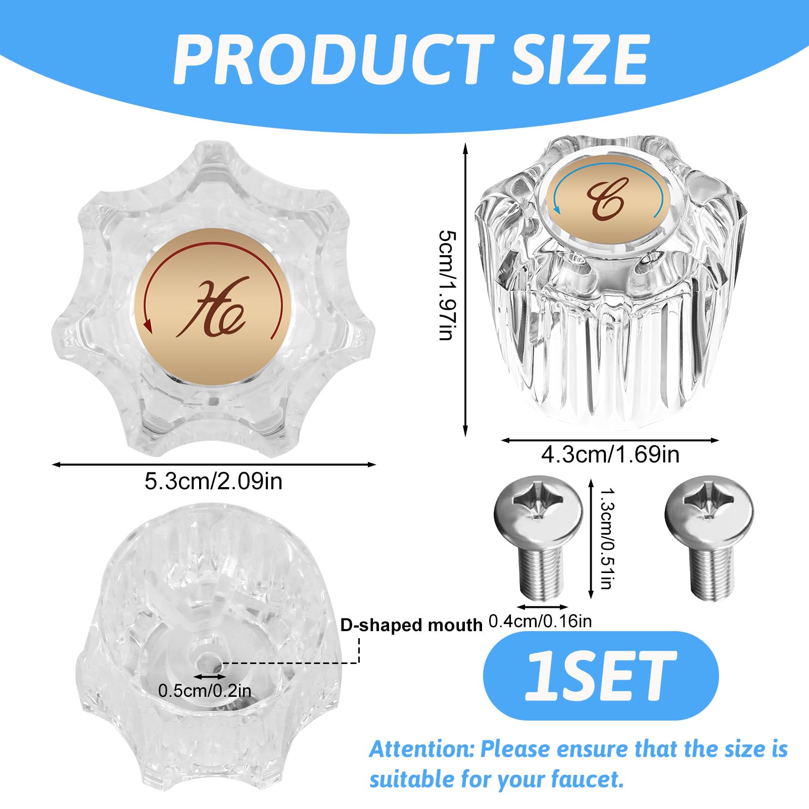 2PCS Faucet Handles Bathroom Sink Faucet Knobs Replacement Bathtub Hot and Cold Faucet Handle Faucet Rebuild Trim Kit in Clear Acrylic Compatible with Delta/LDR/Delex/Peerless MP54260 Faucets