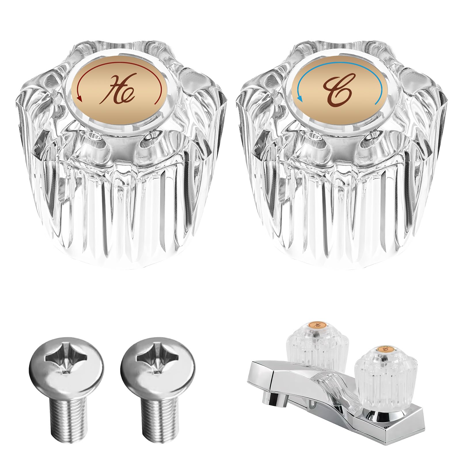 2PCS Faucet Handles Bathroom Sink Faucet Knobs Replacement Bathtub Hot and Cold Faucet Handle Faucet Rebuild Trim Kit in Clear Acrylic Compatible with Delta/LDR/Delex/Peerless MP54260 Faucets