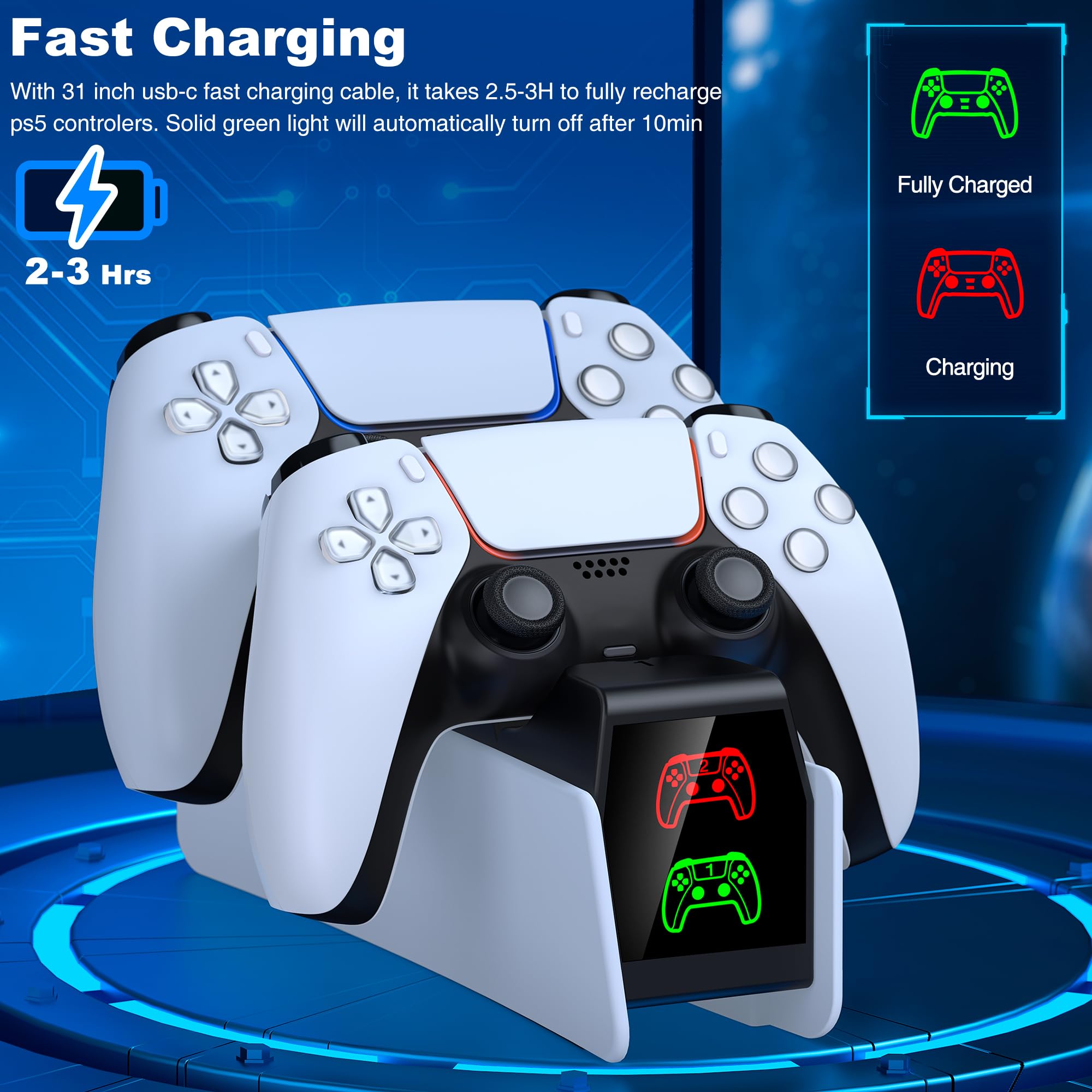 PS5 Controller Charging Station, PS5 Charging Dock Compatible with PlayStation 5 Faceplates Edge & Dual Controller, PS 5 Accessories Charging Dock Stand with LED Indicators & Charging Cable