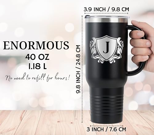 Onebttl Personalized 40 oz Tumbler with Handle and Straw, Monogrammed Travel Cup for Men, Custom Coffee Mugs, Unique Birthday Christmas Gifts for Men Who Have Everything, E