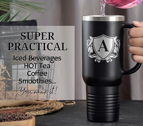 Onebttl Personalized 40 oz Tumbler with Handle and Straw, Monogrammed Travel Cup for Men, Custom Coffee Mugs, Unique Birthday Christmas Gifts for Men Who Have Everything, E