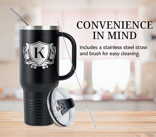 Onebttl Personalized 40 oz Tumbler with Handle and Straw, Monogrammed Travel Cup for Men, Custom Coffee Mugs, Unique Birthday Christmas Gifts for Men Who Have Everything, E