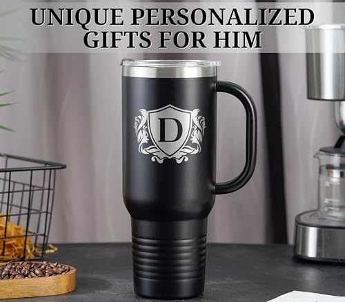Onebttl Personalized 40 oz Tumbler with Handle and Straw, Monogrammed Travel Cup for Men, Custom Coffee Mugs, Unique Birthday Christmas Gifts for Men Who Have Everything, E